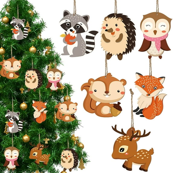 36 Pieces Forest Animal Wooden Ornaments Christmas Animal Wood Hanging ...