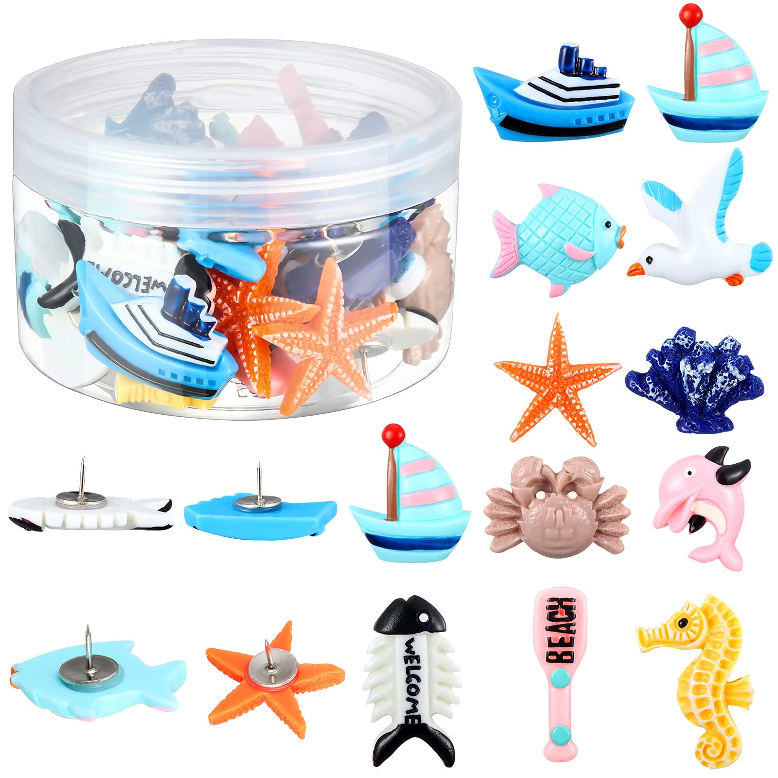 36 Pieces Push Pins Decorative Cute Ocean Pushpins Creative Thumbtacks ...
