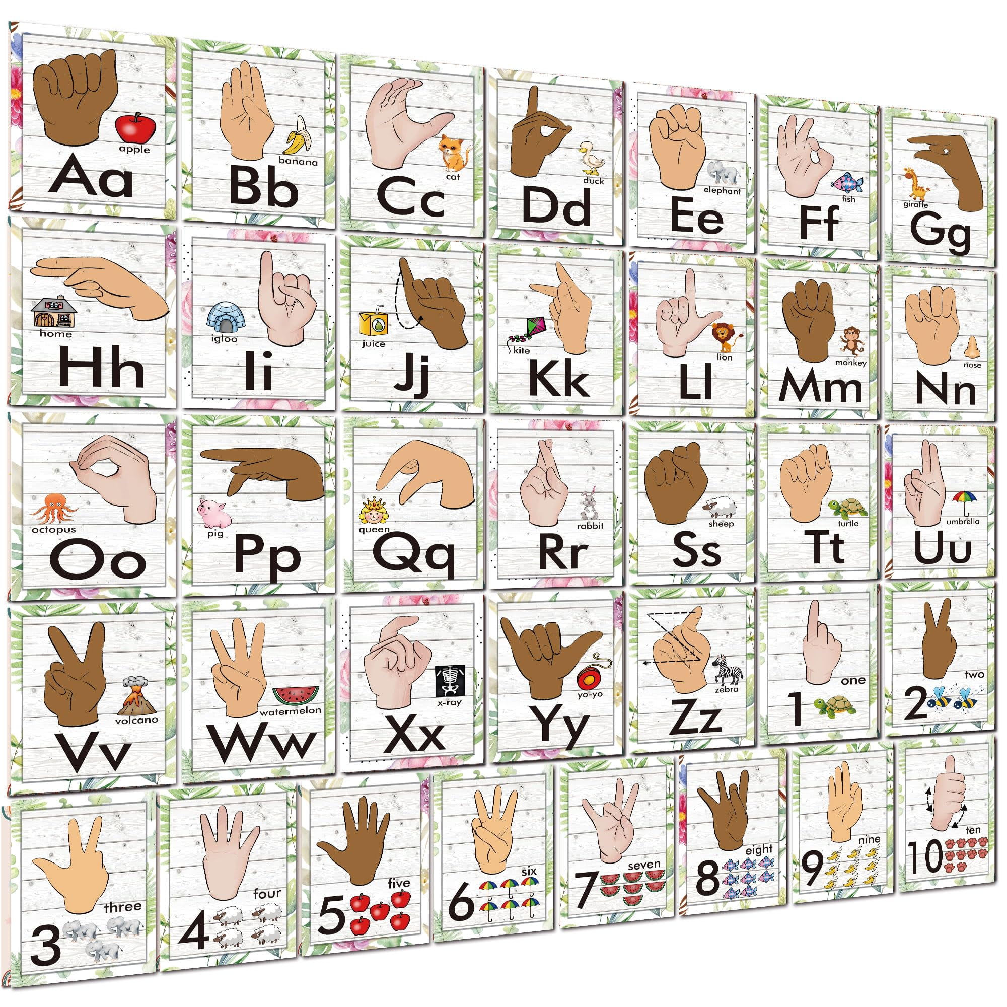 36 Pieces Sign Language Alphabet Poster ASL Alphabet Line Bulletin ...