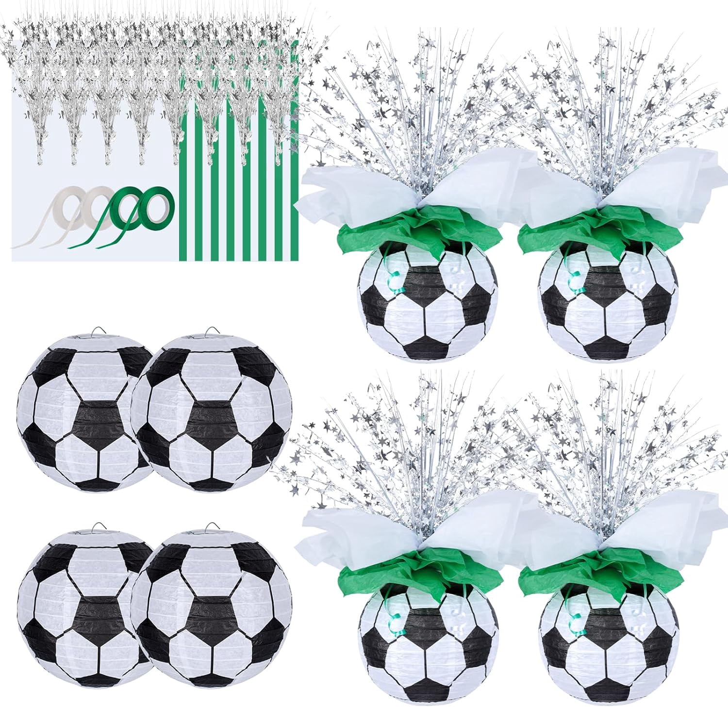 36 Pieces Soccer Paper Lanterns Centerpieces Decorations 8'' Soccer ...
