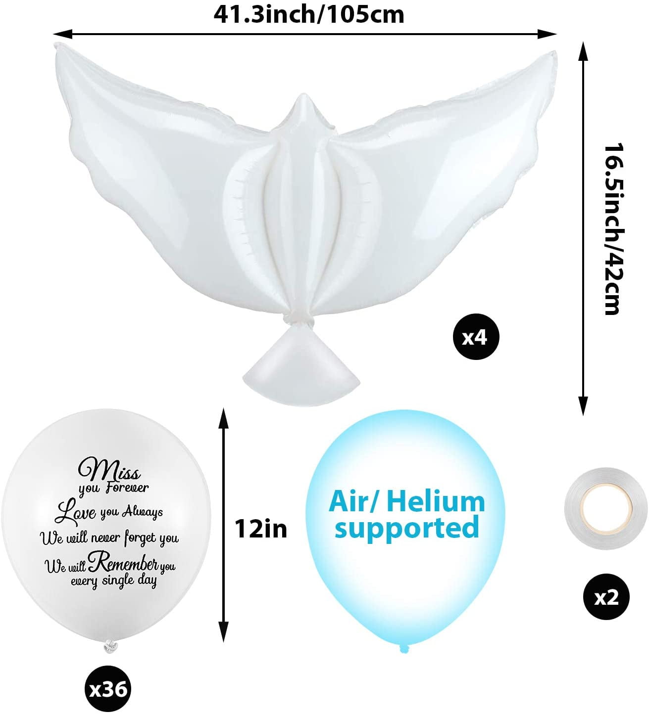 36 Pieces White Memorial Balloons With 4 Pieces Peace Dove Balloons ...