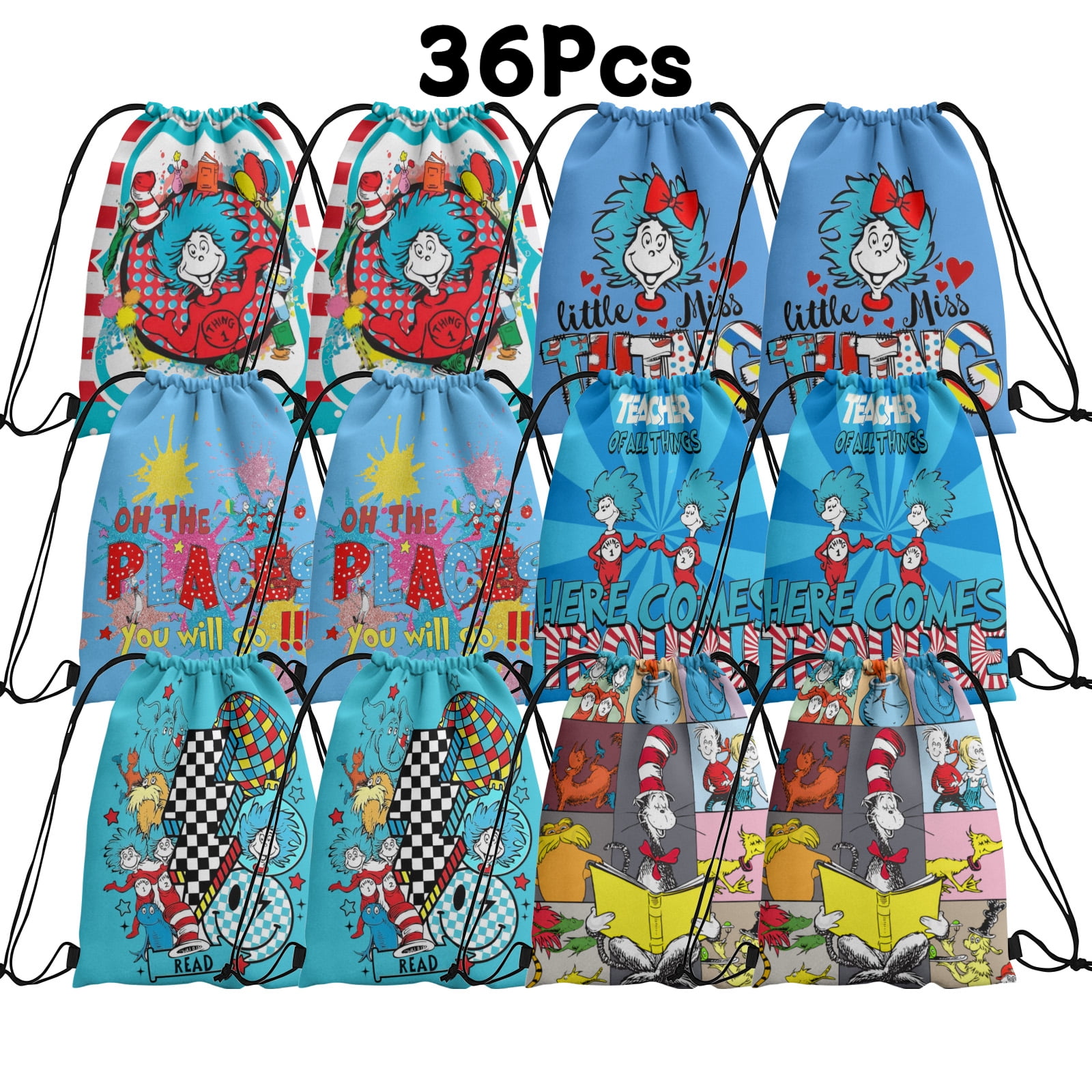 36 Pieces YAHAFEPY Candy Drawstring Bag For Doctor Seuss, Drawstring ...