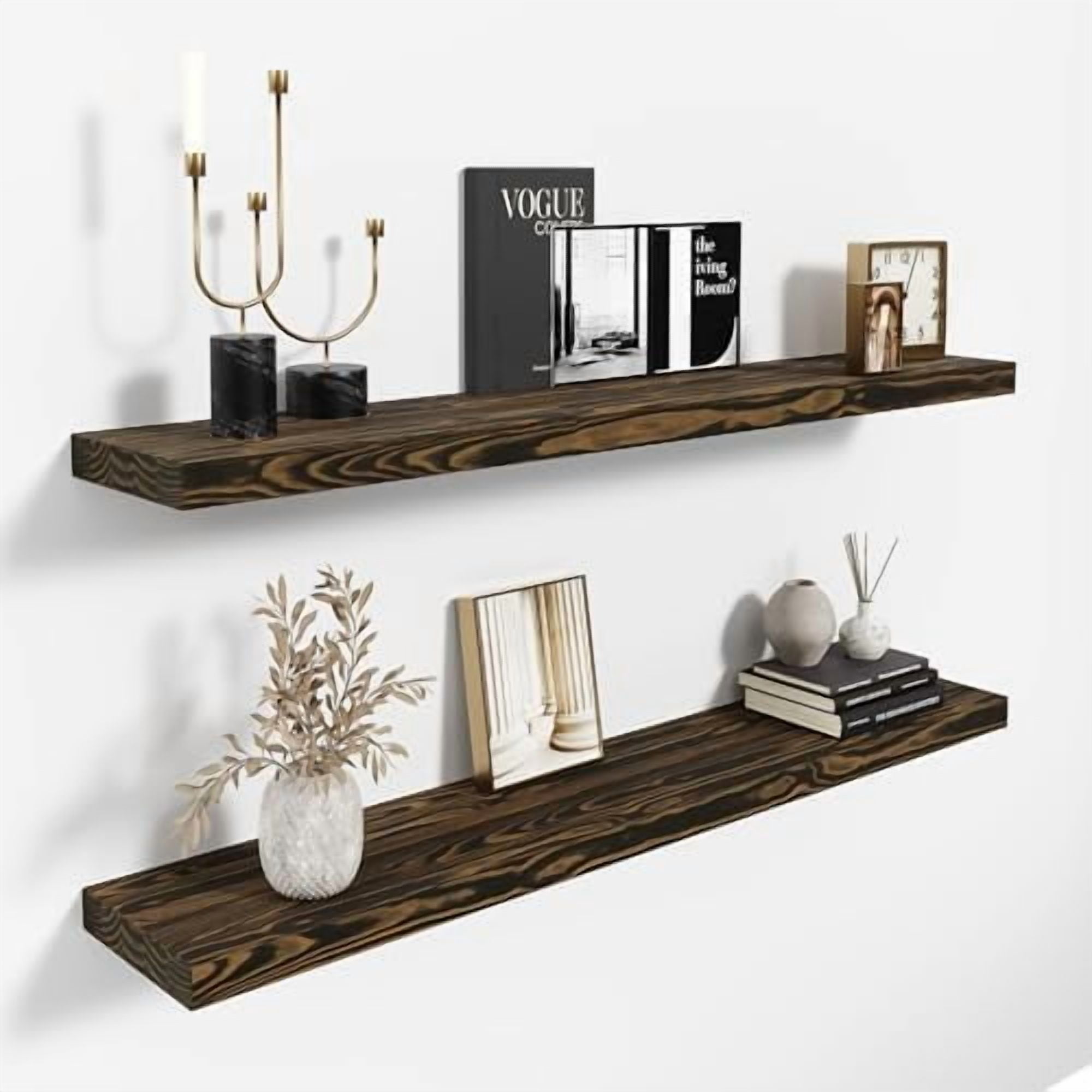 36'' Pine Wood Floating Shelves for Wall- Set of 2 - Rustic Wall ...