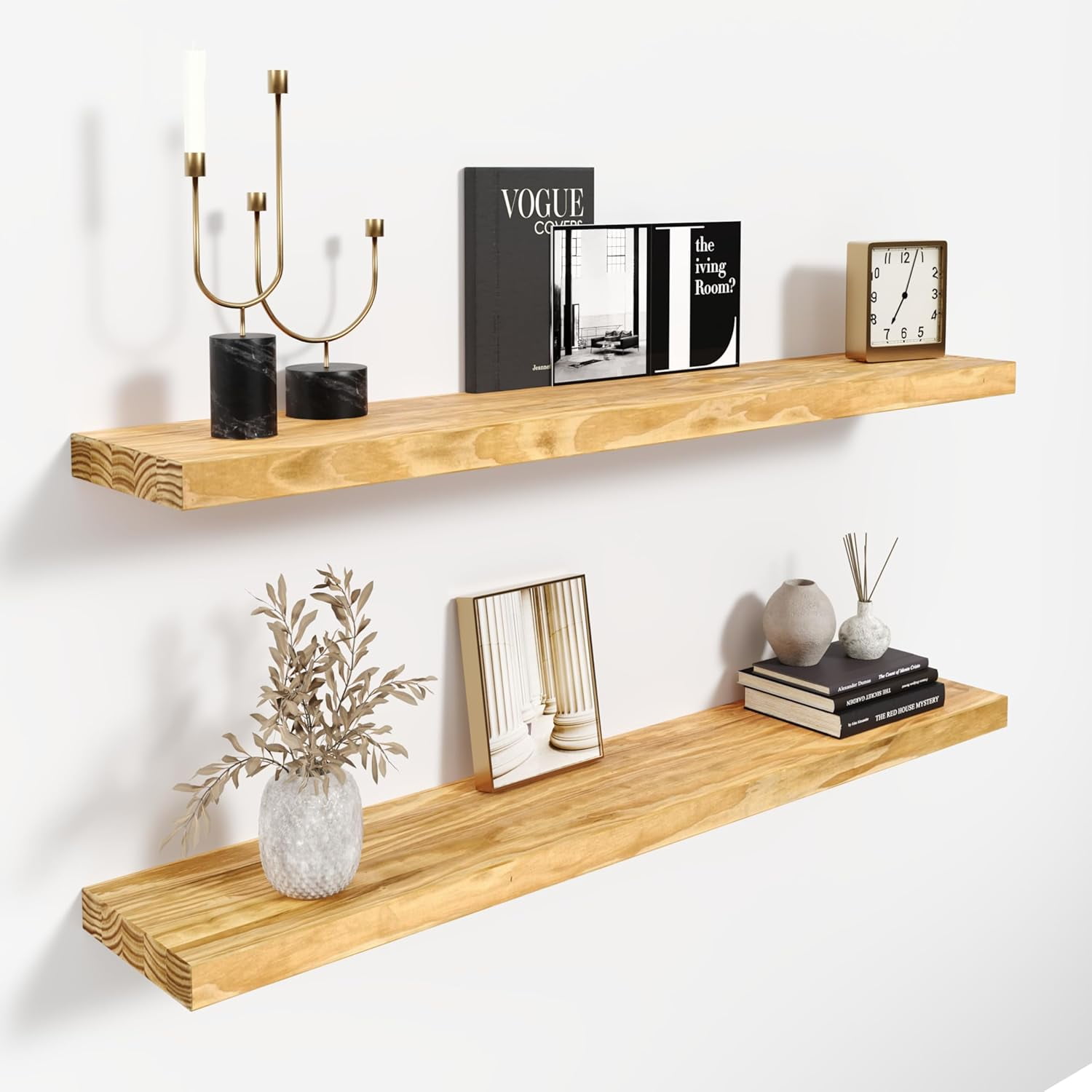 36'' Pine Wood Floating Shelves for Wall- Set of 2 - Rustic Wall ...