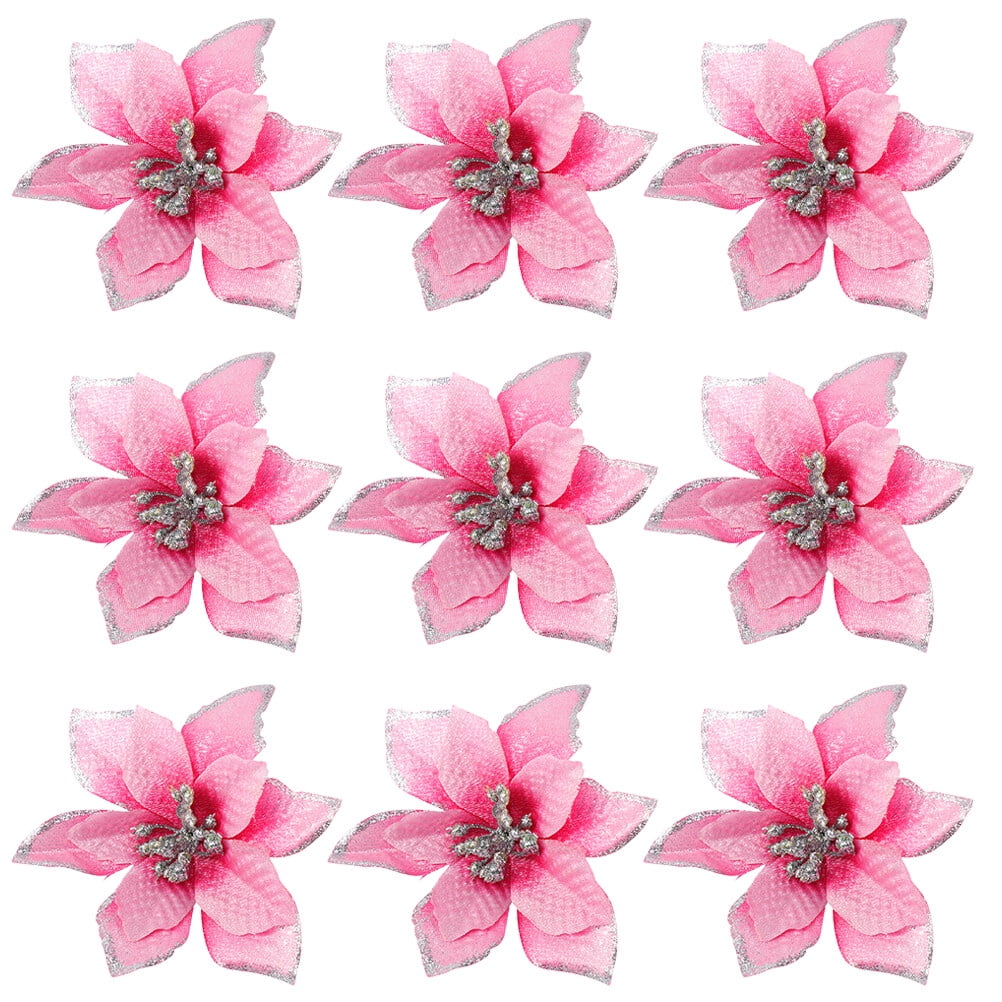 36 Pink Glitter Poinsettia Christmas Tree Ornaments - Walmart.com