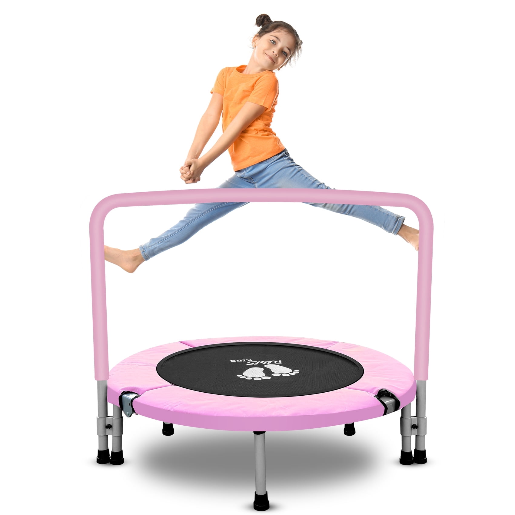36" Pink Mini Toddler Trampoline - Adjustable Handlebar, Safe Indoor ...
