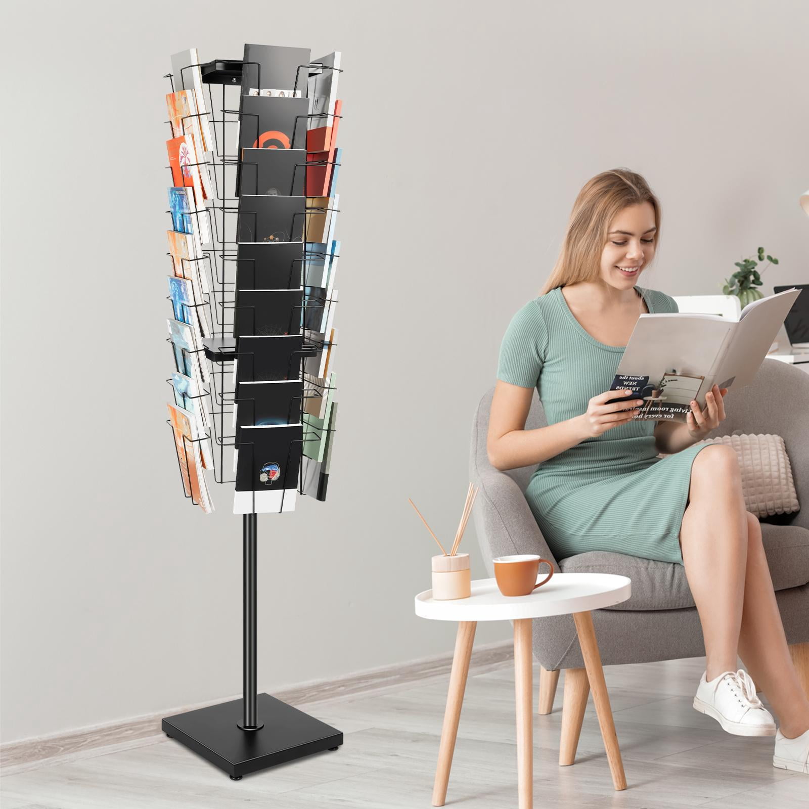 36 Pockets-360°Rotating Magazine Rack Holder Floor Comic Book Brochure ...