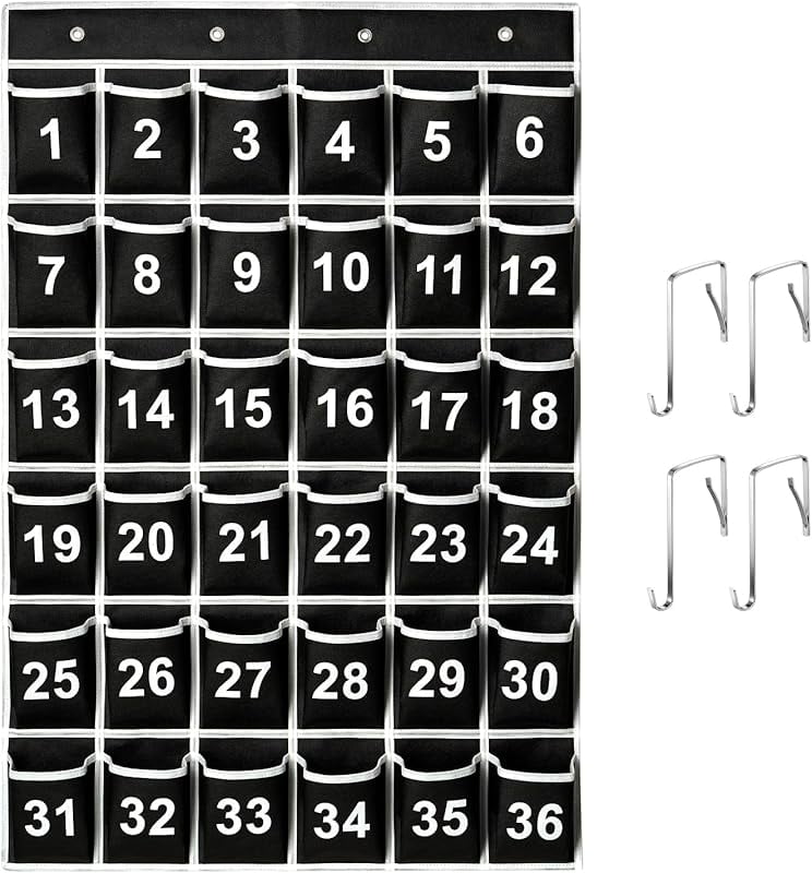 36 Pockets Numbered Classroom Pocket Chart for Cell Phones, Hanging ...