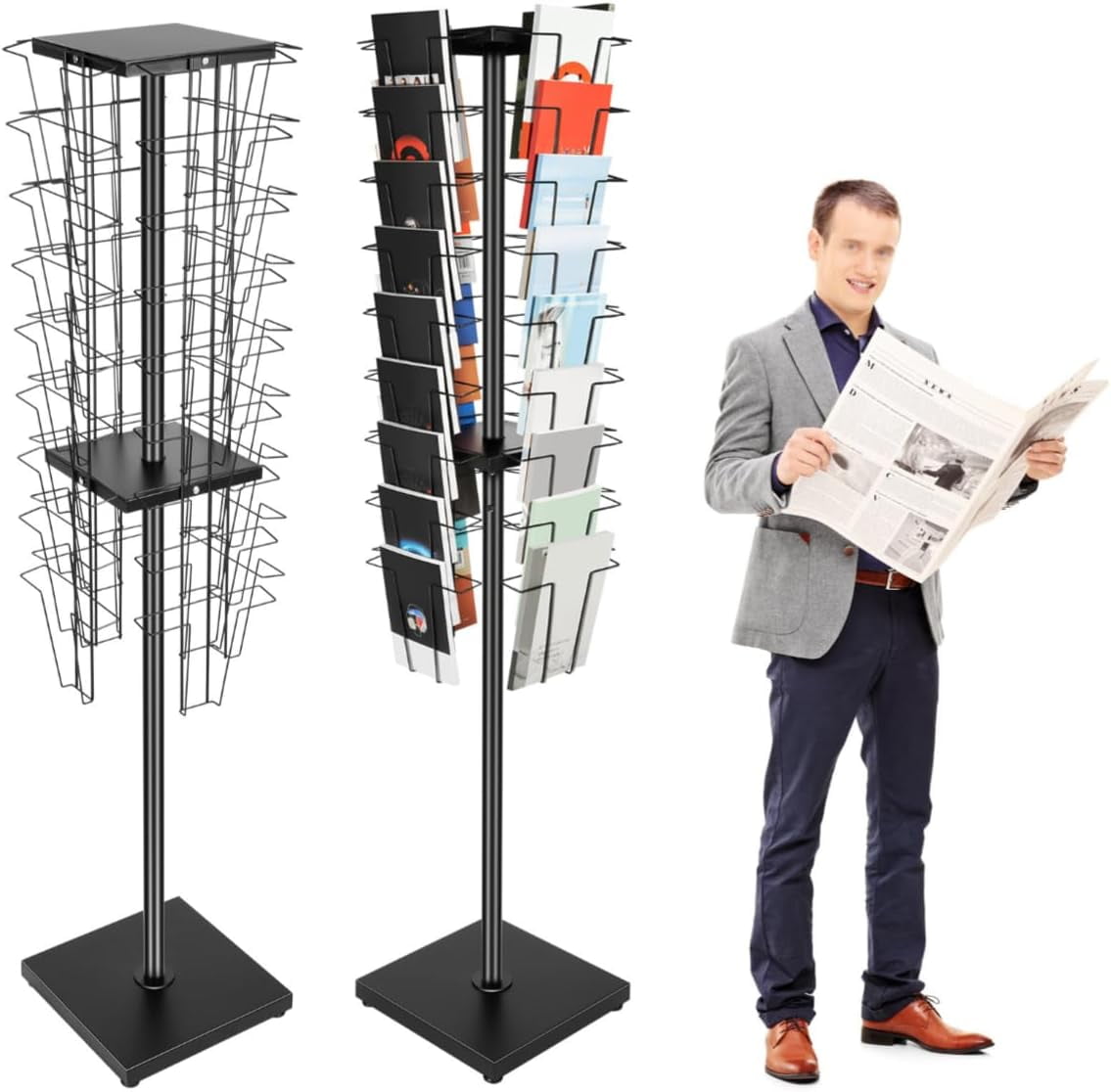 36 Pockets Rotating Magazine Rack Floor Standing 360 Degrees Rotating ...