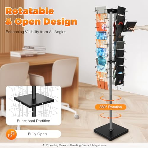 36 Pockets Rotating Magazine Rack Floor Standing 360 Degrees Rotating ...
