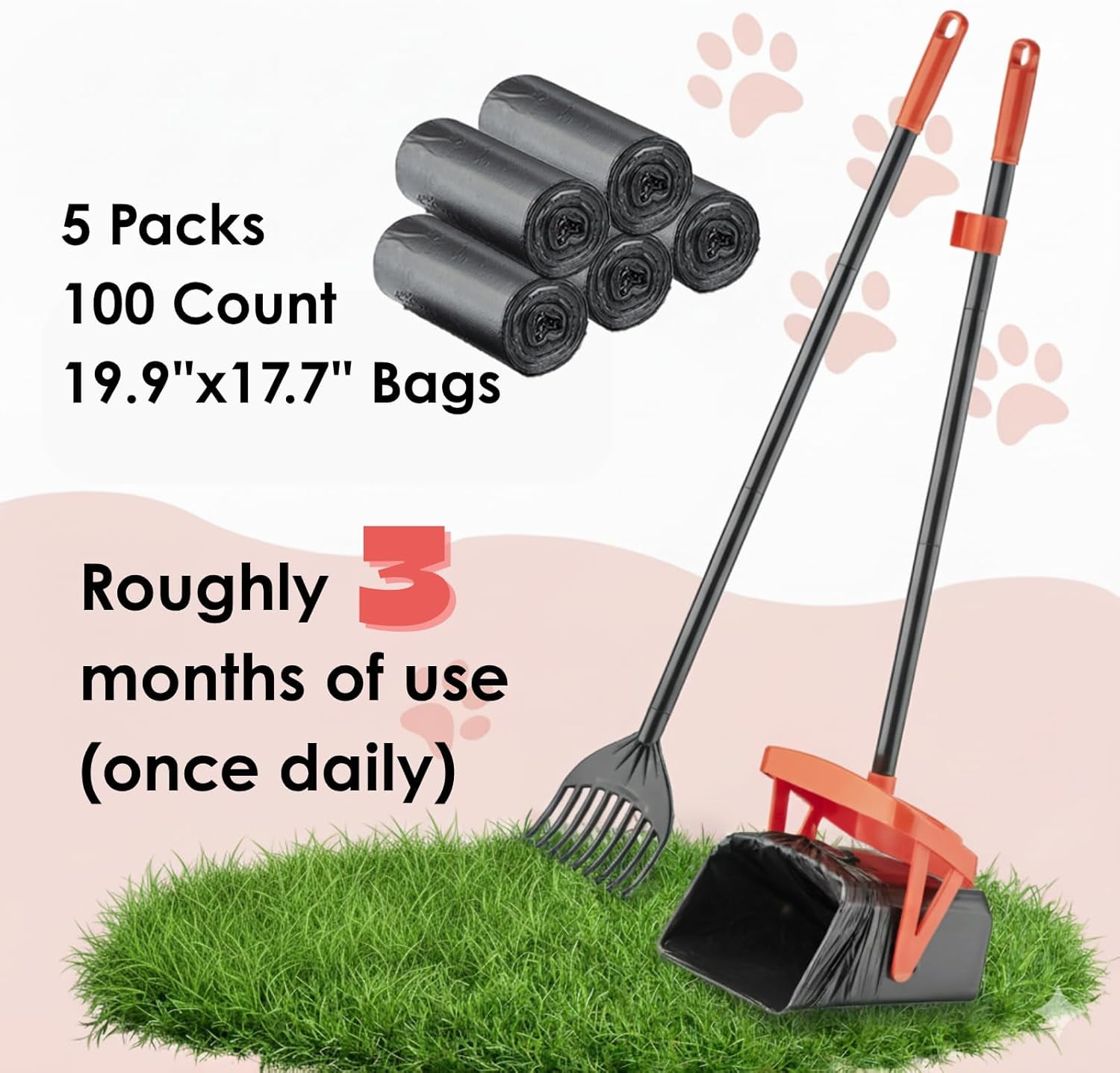 36" Pooper Scooper Swivel Bin & Rake with 100 Dog Poop Bags,Adjustable ...