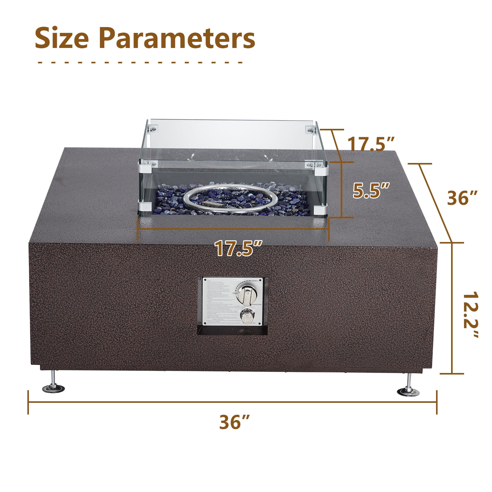 36" Propane Fire Pit Table,50,000 BTU Outdoor Gas Fire Table with ...