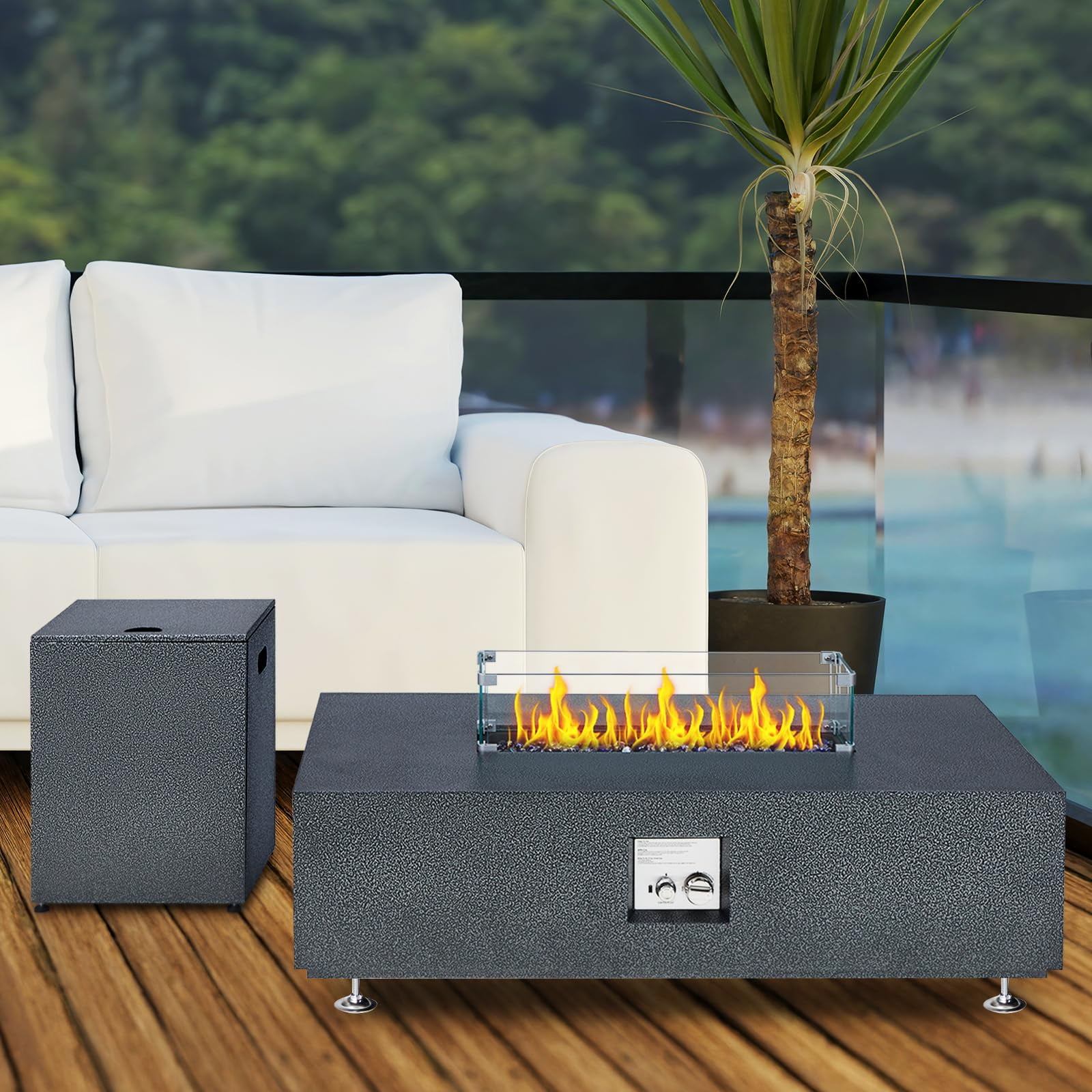 36" Propane Fire Pit Table，50000BTU Fire Table with Wind Guard, 11LBs ...