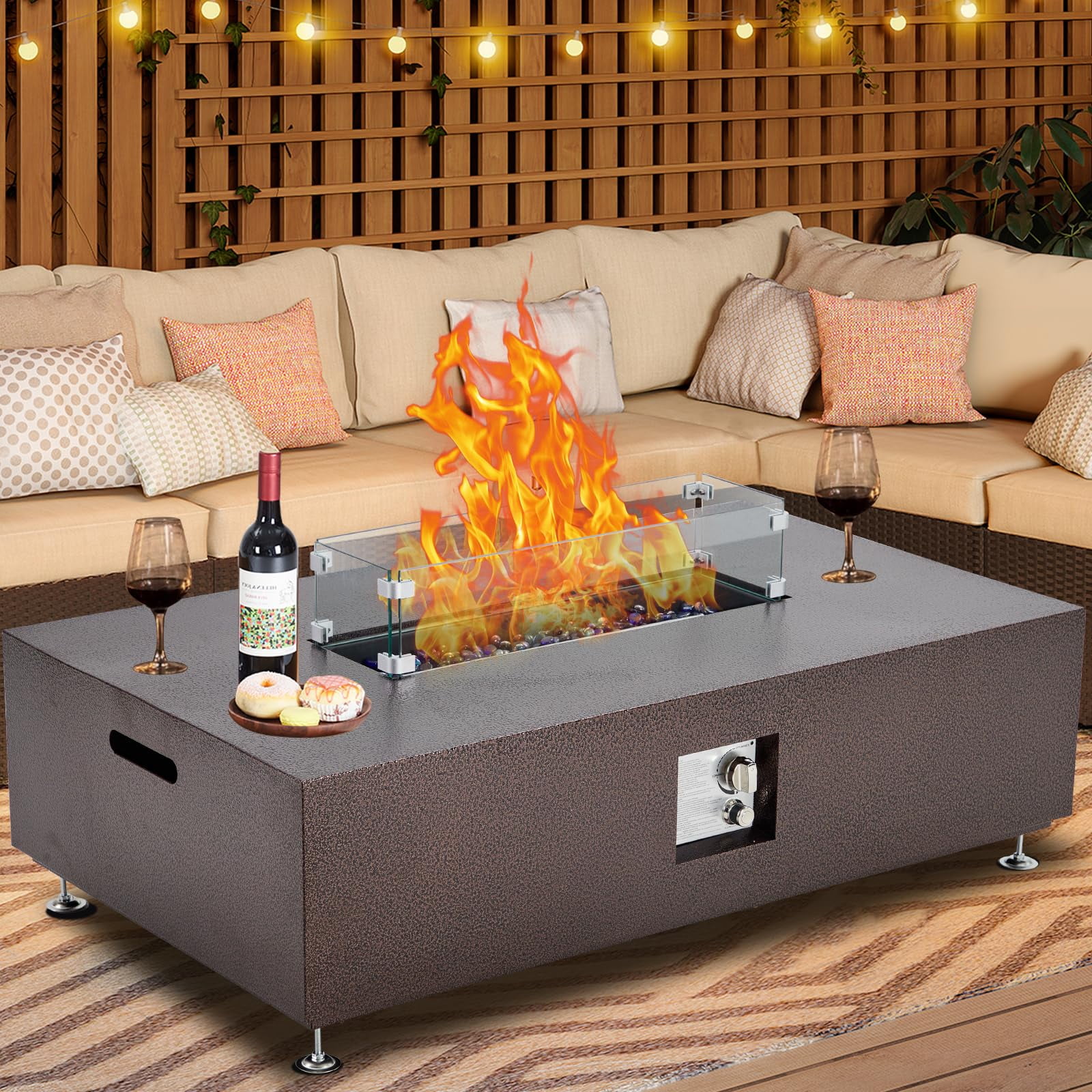 36" Propane FireTable，50000BTU Fire Table with Wind Guard, 11LBs Glass ...