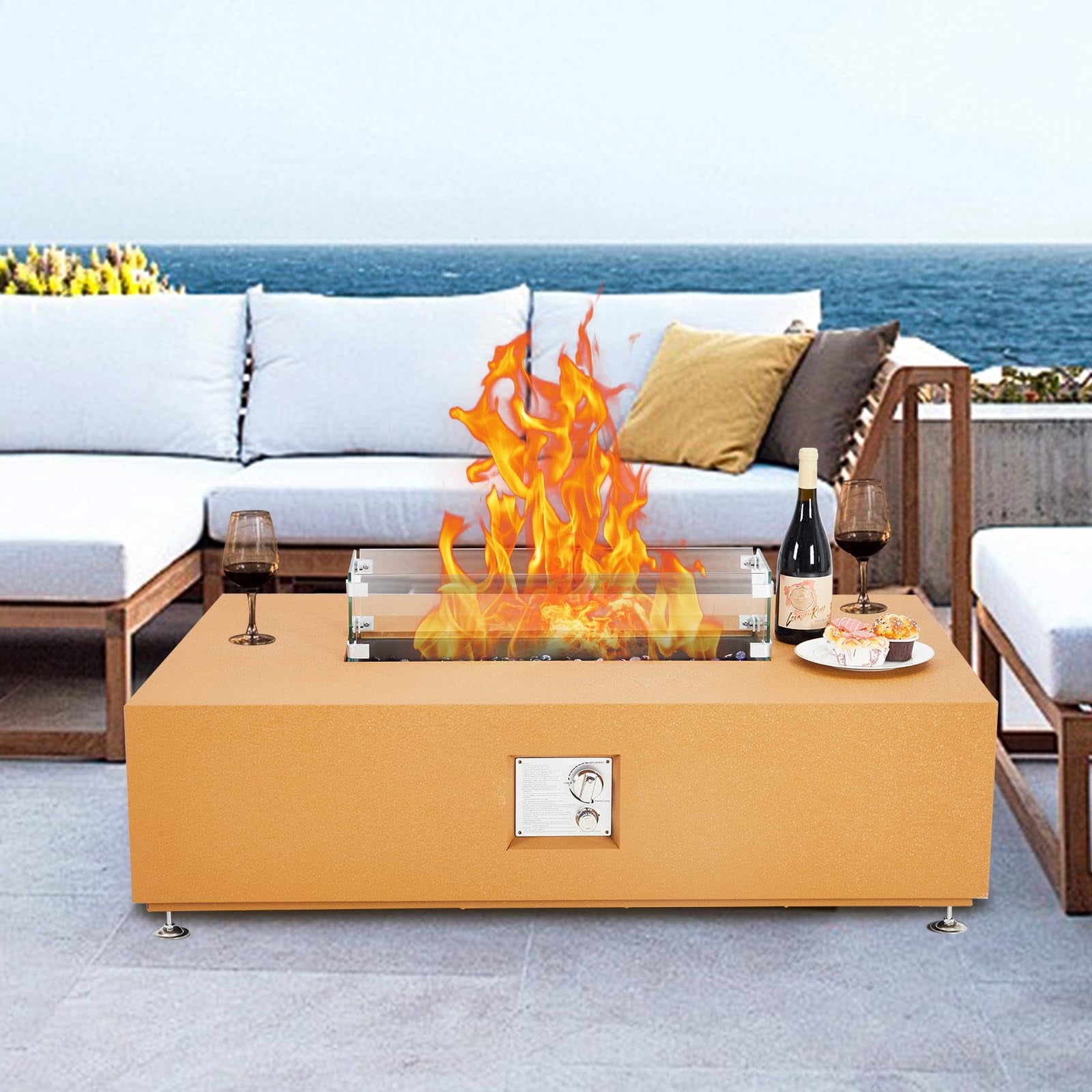 36" Propane FireTable，50000BTU Fire Table with Wind Guard, 11LBs Glass ...