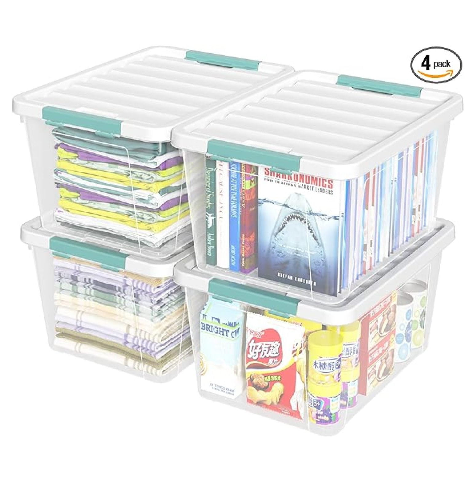 36 Quart Storage Bins, 4-Pack - Clear Plastic Bins with Lids - Large ...