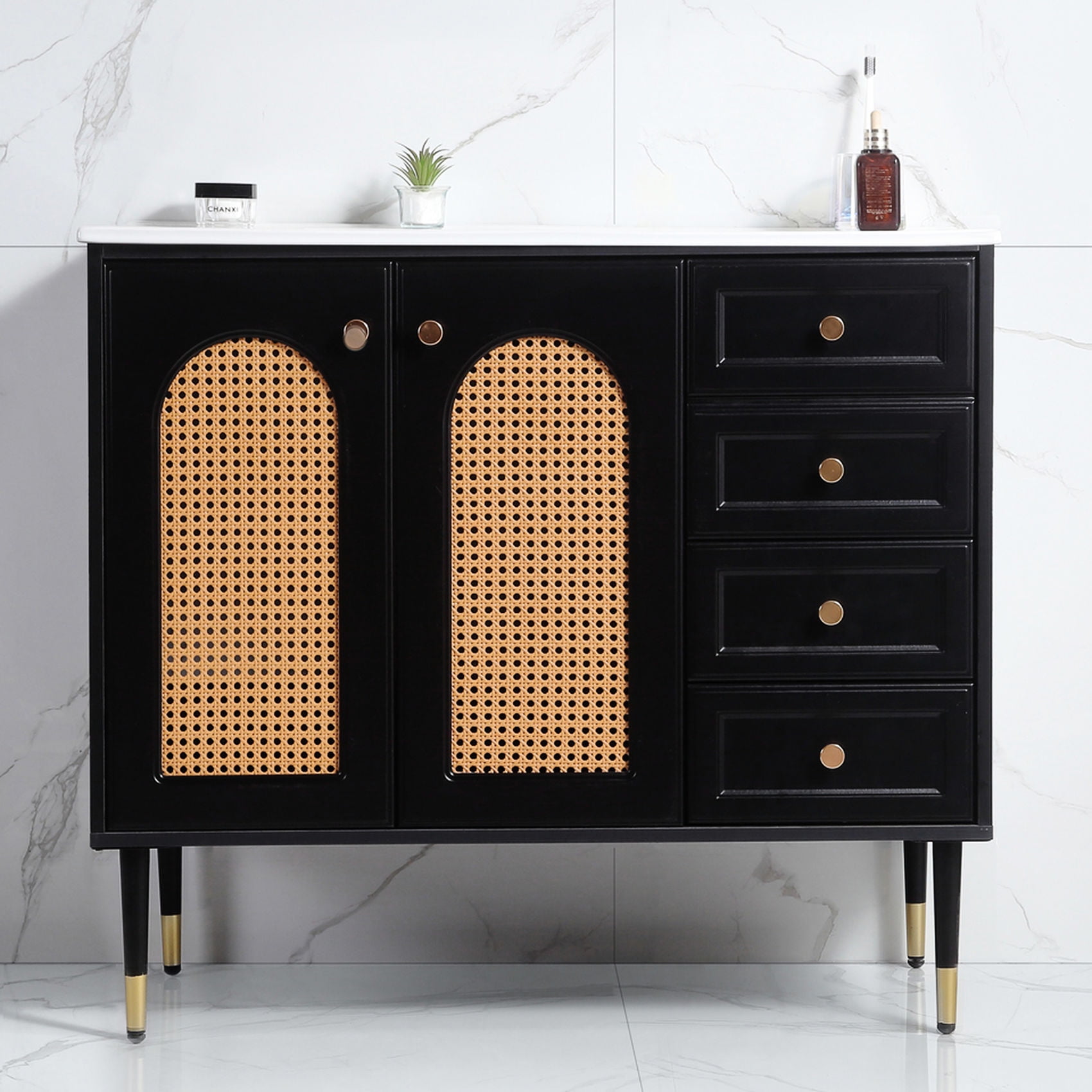 36" Rattan Storage Bathroom Vanity | Back to Nature Design, Tapered ...