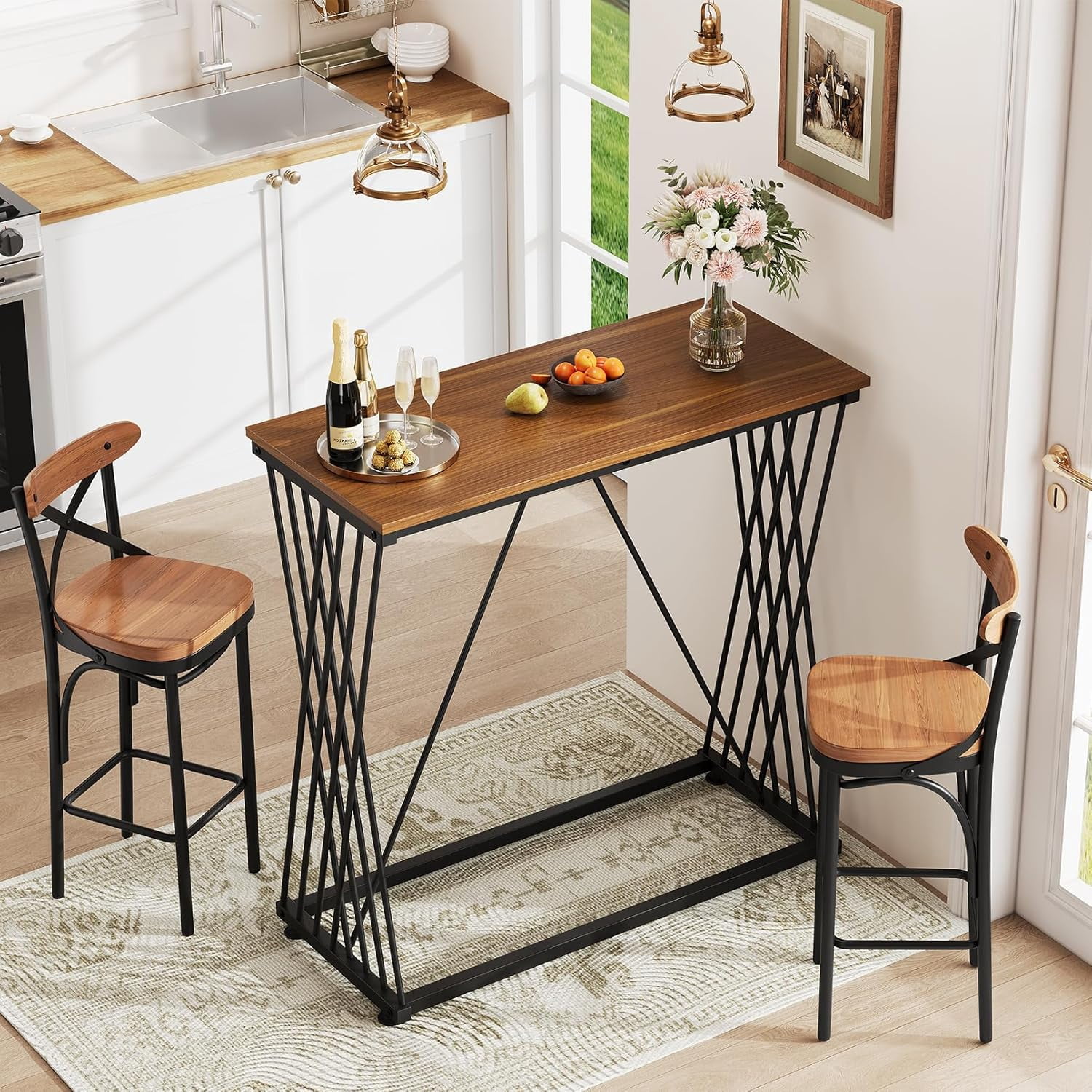 36" Rectangular Counter Height Bar Table with Wood Grain Top, Multi ...