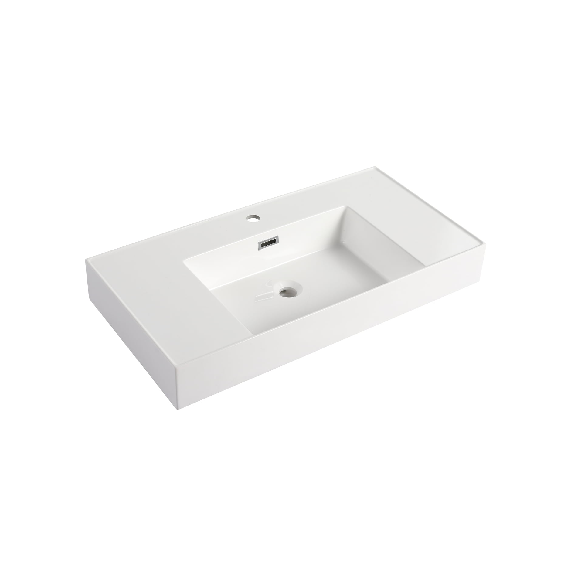 36" Resin Sink For Bathroom, Gloss White Finish, 35.71in Deep X 17.91in ...