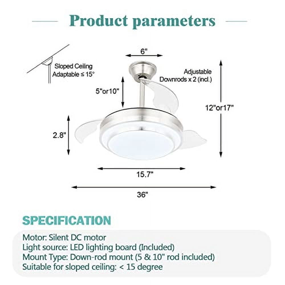 36" Retractable Ceiling Fan with Lights Remote Control, Retractable ...