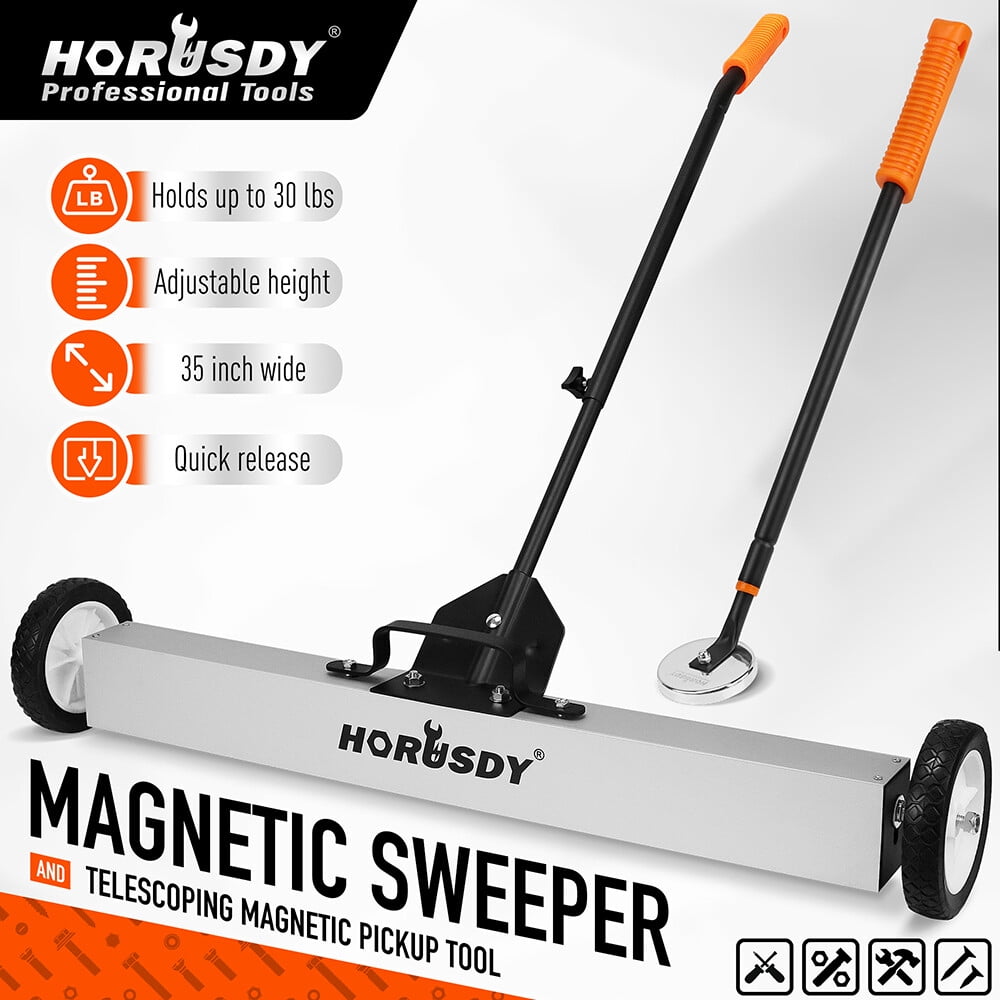36" Rolling Magnetic Sweeper Pickup Tool with Wheels 45" Telescoping ...