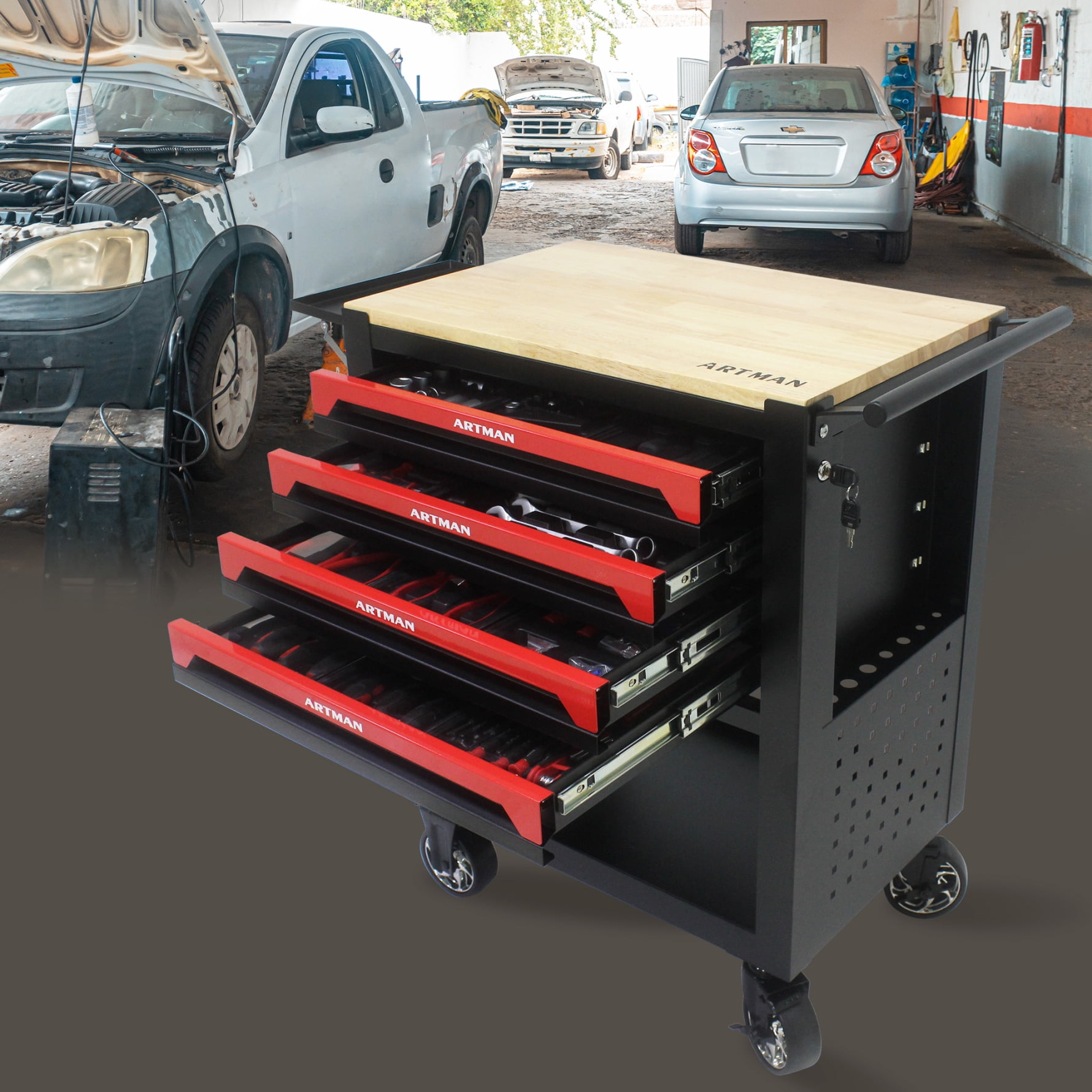 36" Rolling Tool Cart with 4-Drawers, Multifunctional Steel Tool ...