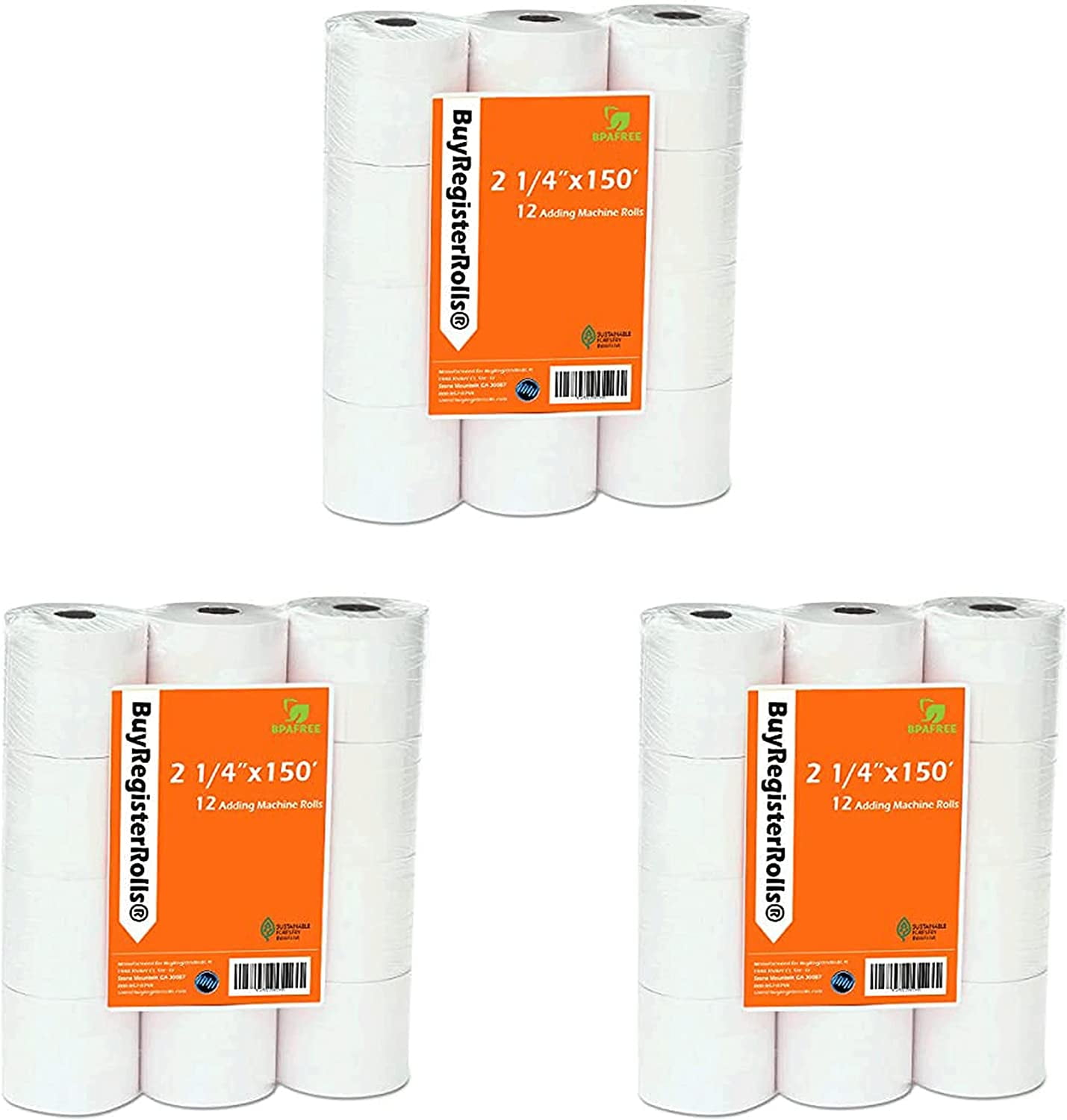 (36 Rolls) 2 1/4 x 150 ft White Adding Machine Tape Paper Rolls Premium ...