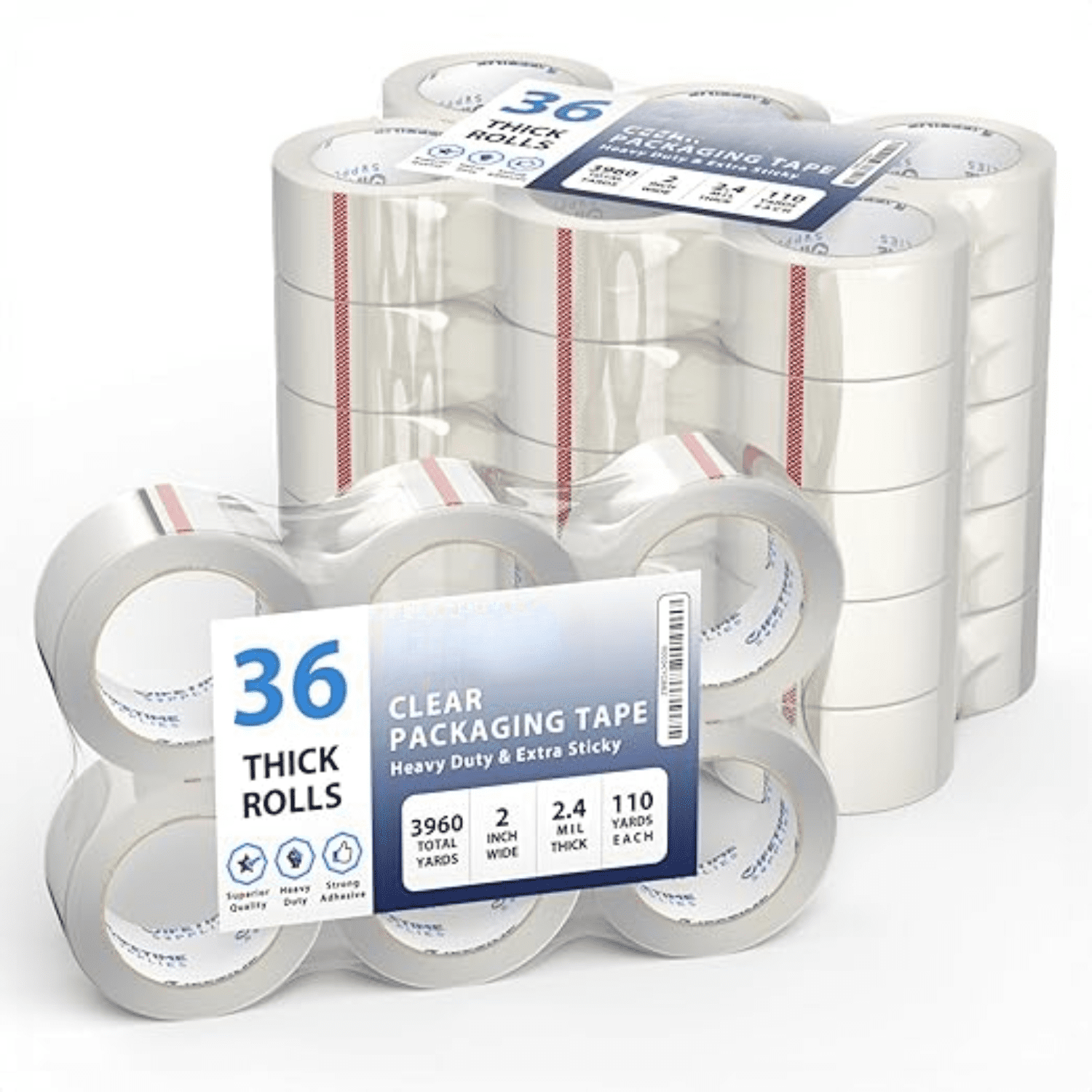 36 Rolls of 2.4 mil Clear Premium Packing Tape | 110 Yards Each (3960 ...