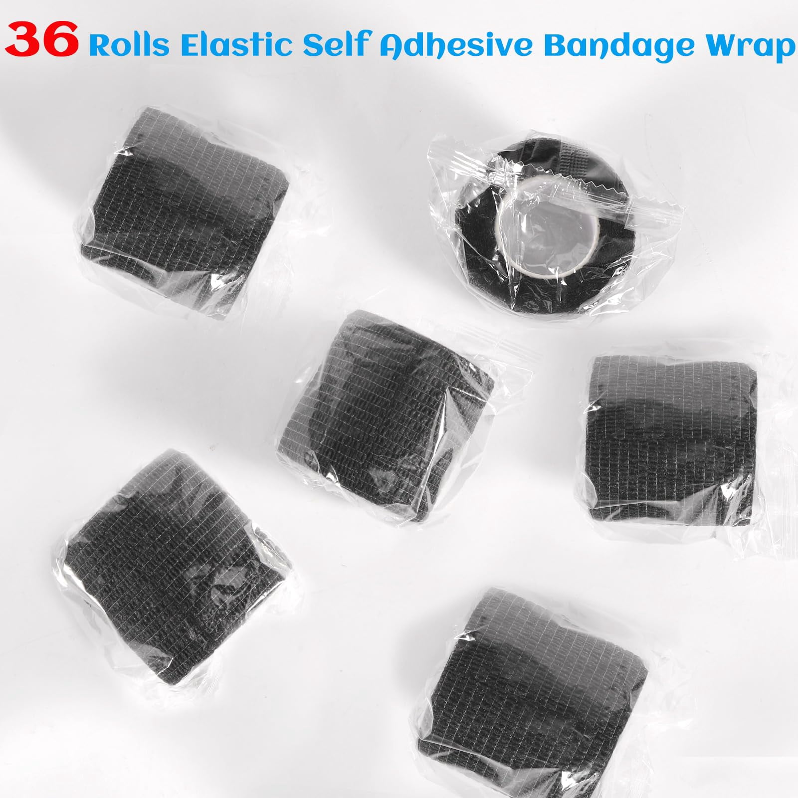 36 Rolls Black Elastic Sadhesive Bandwrap 2 Inch Breathable Cohesive ...