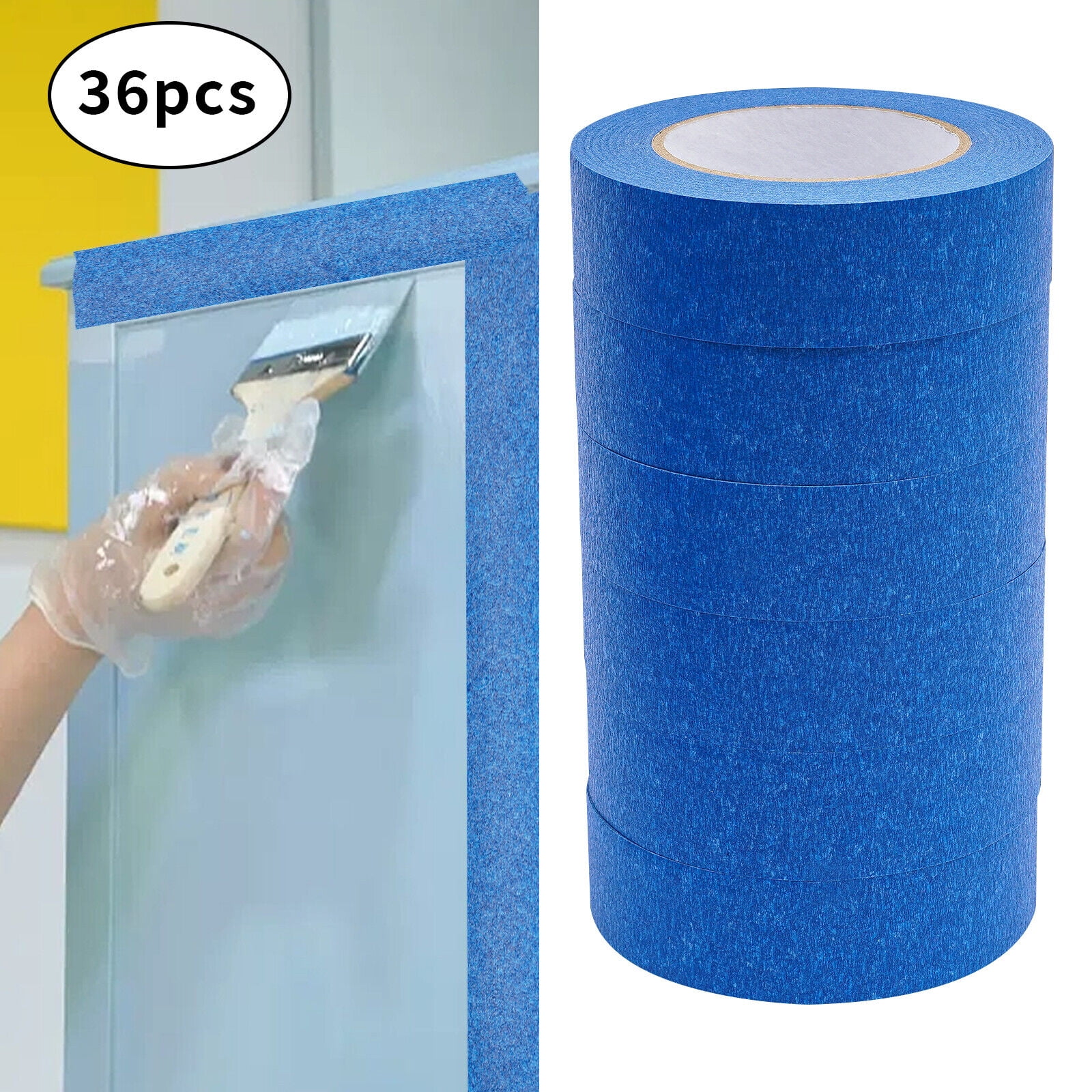 36 Rolls Blue Painters Tape Crepe Paper Masking Tape for Wall Painting ...