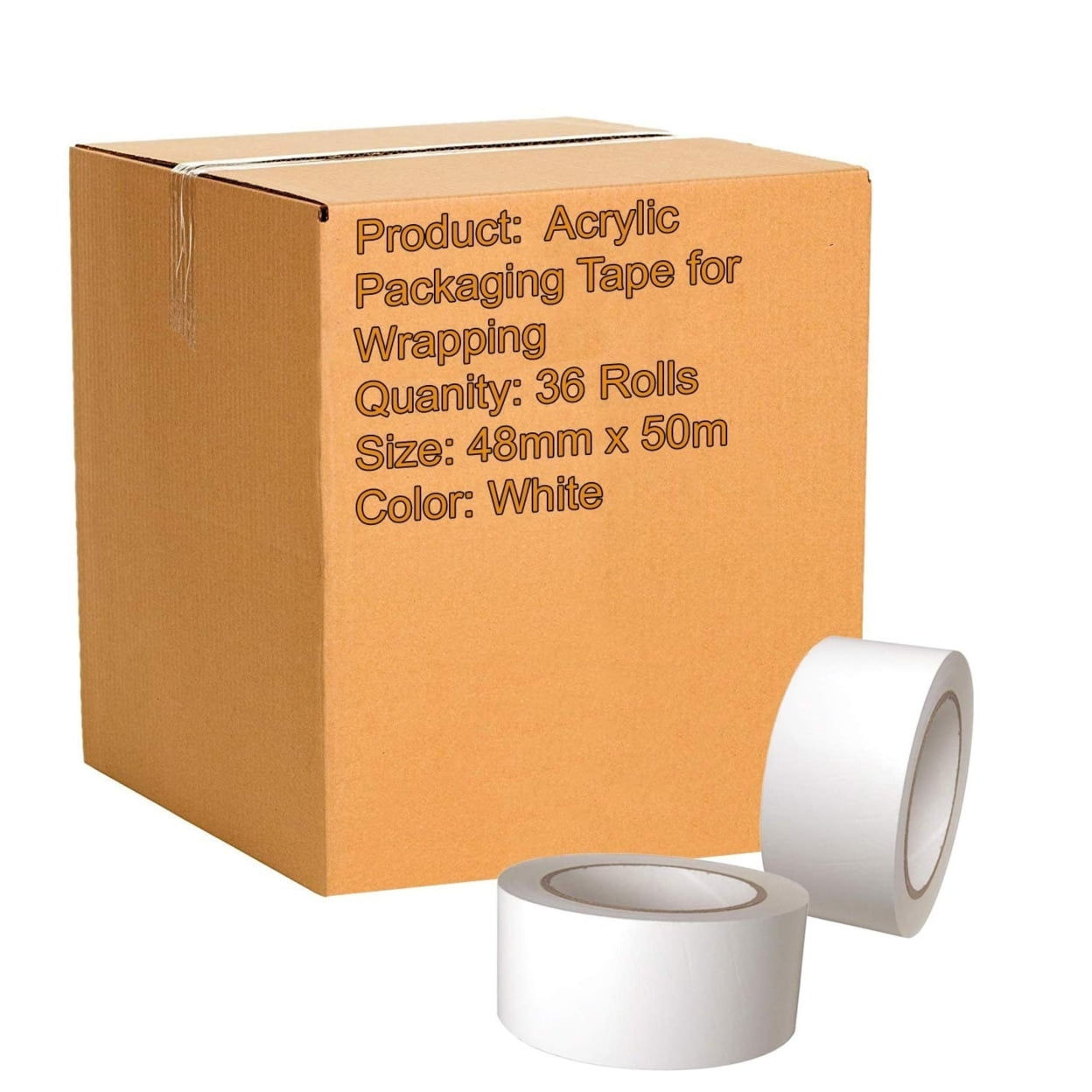 36 Rolls Carton Sealing White Acrylic Packing Tape Box Shipping 48Mm x ...