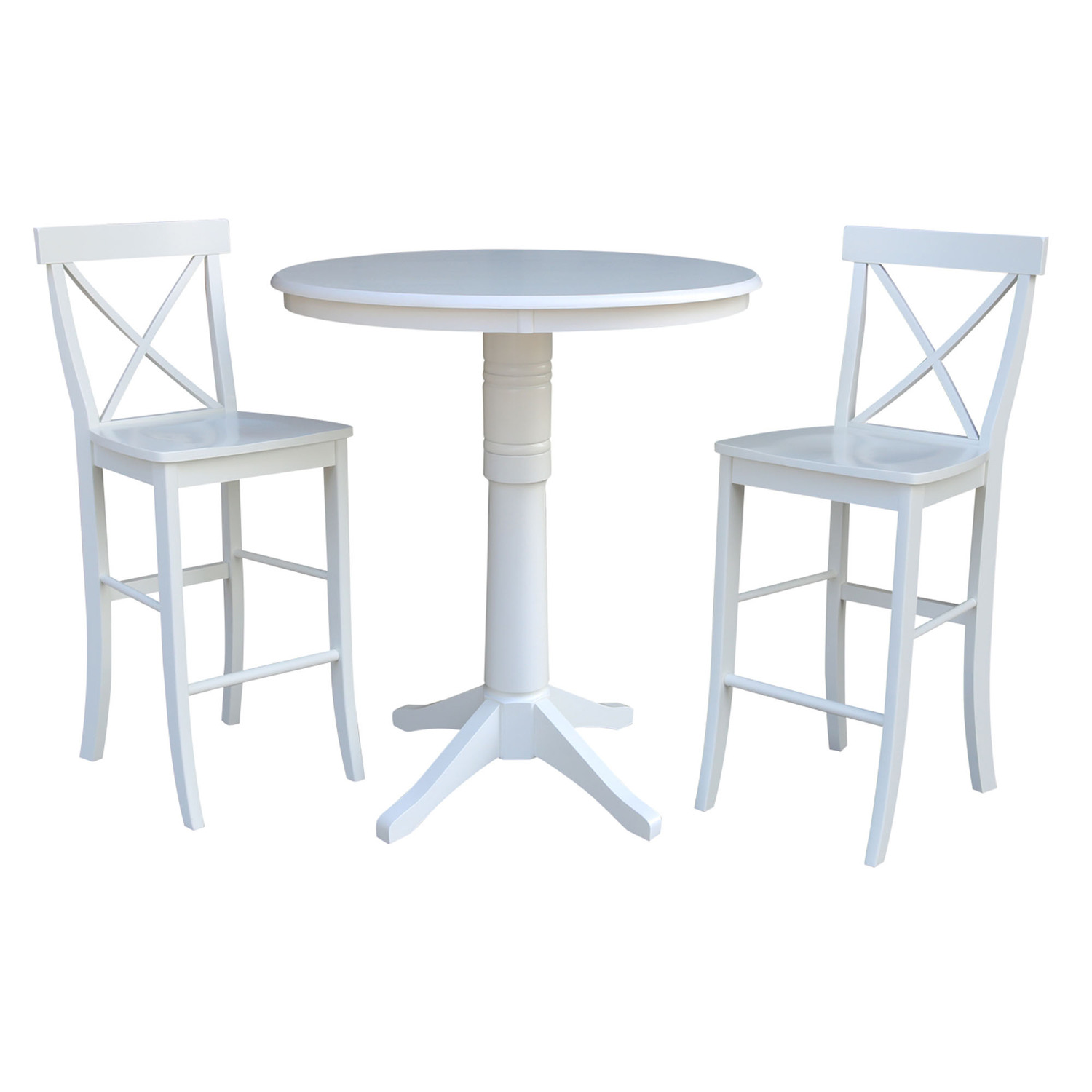 36" Round Bar Height Table and 2 X-back Stools - White - 3 Piece Set ...