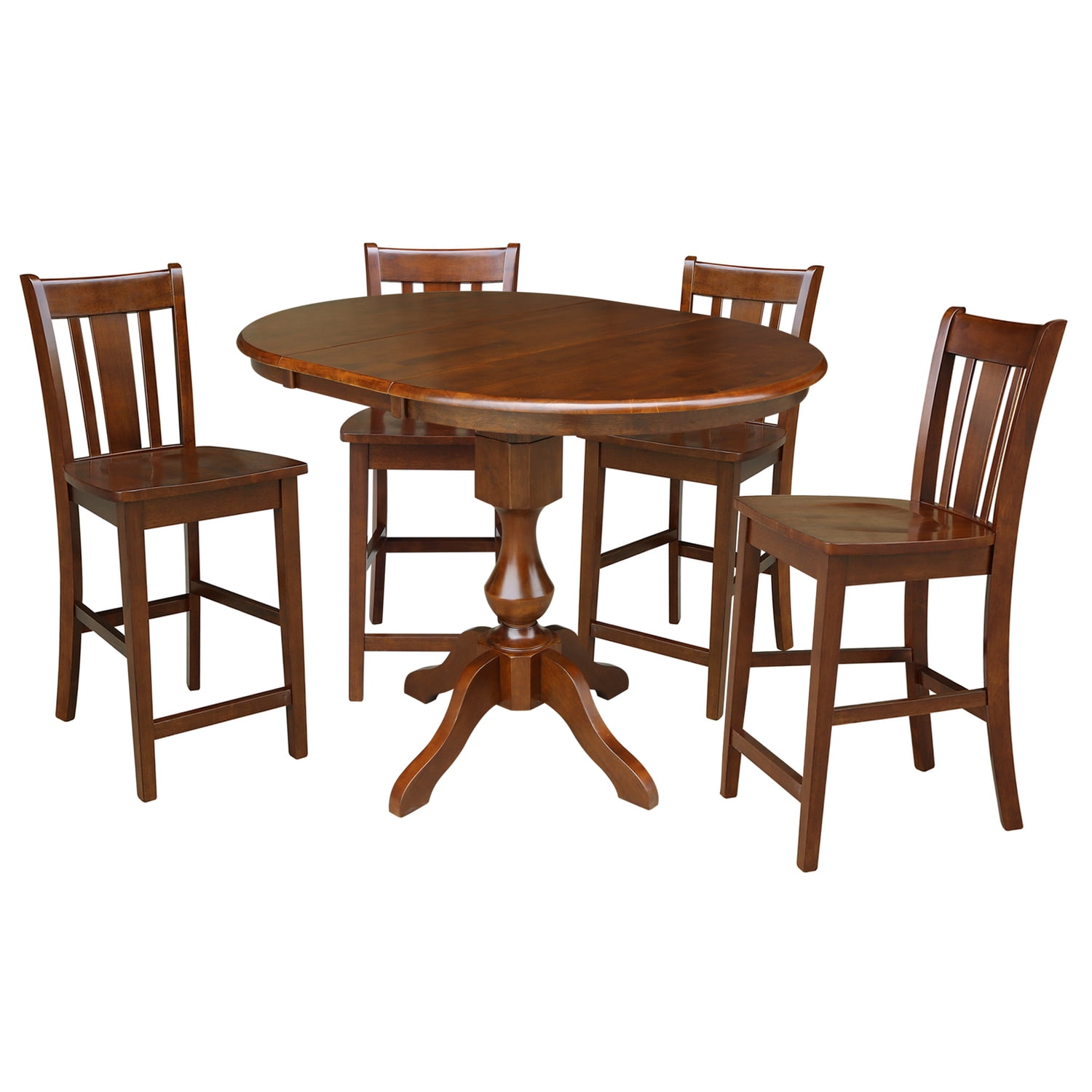 36" Round Counter Height Dining Table with 12" Leaf and 4 San Remo ...