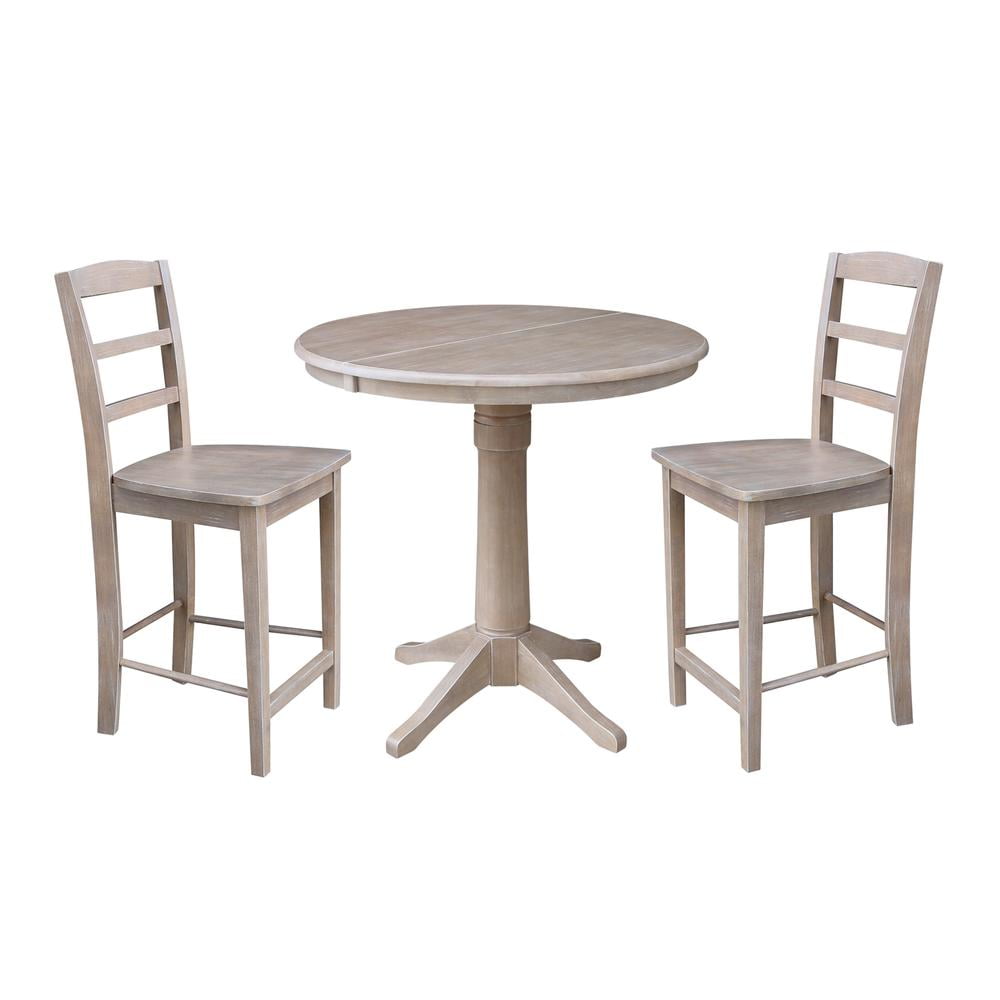 36" Round Counter Height Table with 12" Leaf and 2 Madrid Stools ...