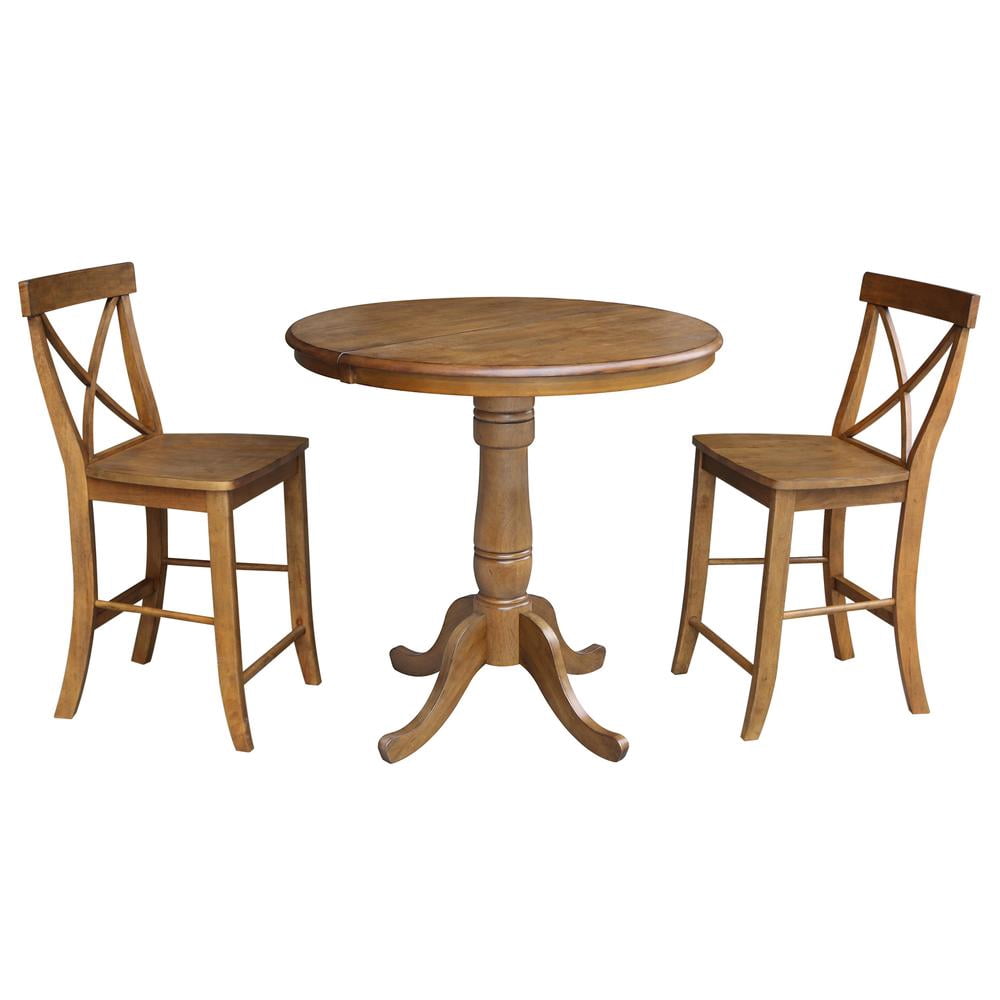 36" Round Counter Height Table with 12" Leaf and 2 X-back Stools ...