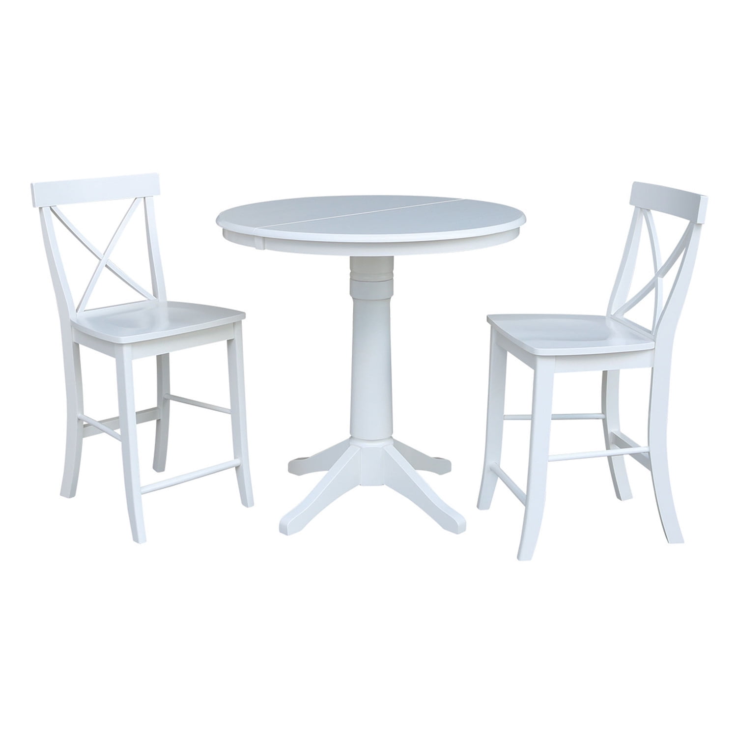 36" Round Counter Height Table with 12" Leaf and 2 X-back Stools ...