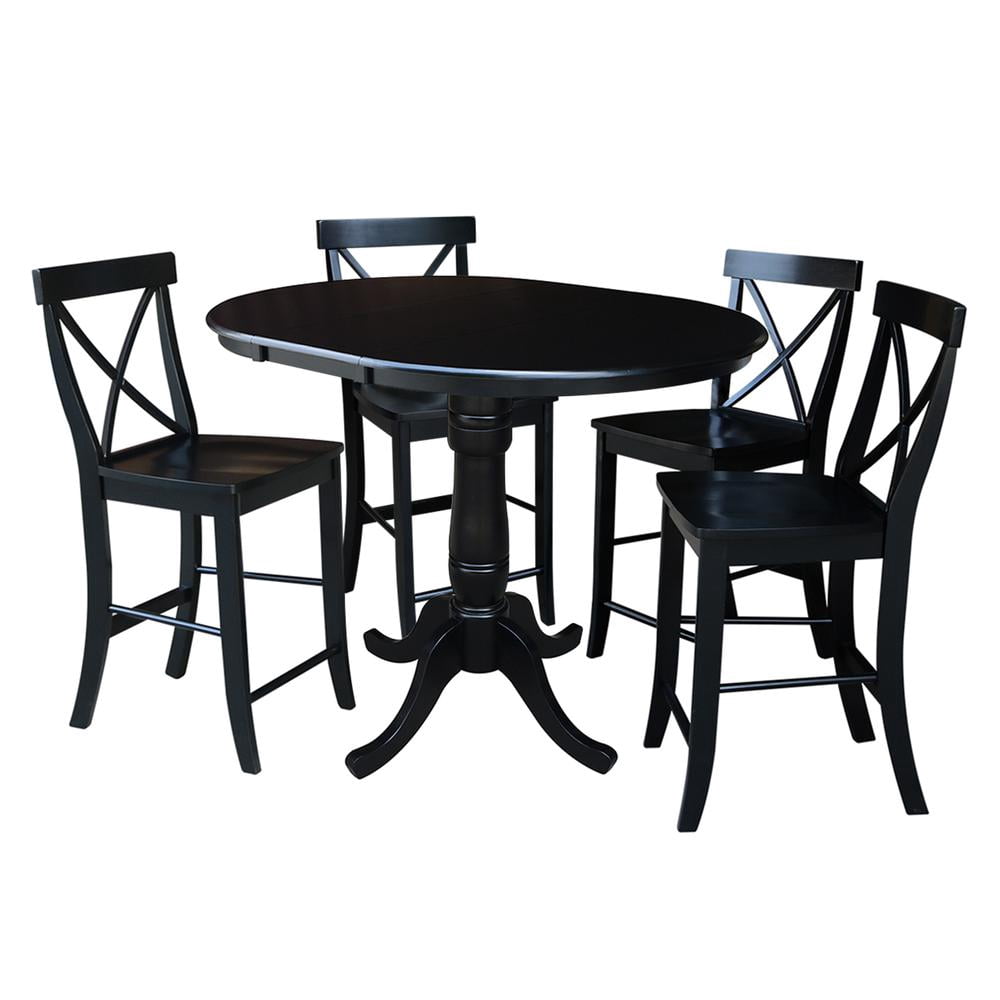 36" Round Counter Height Table with 12" Leaf and 4 X-back Stools ...