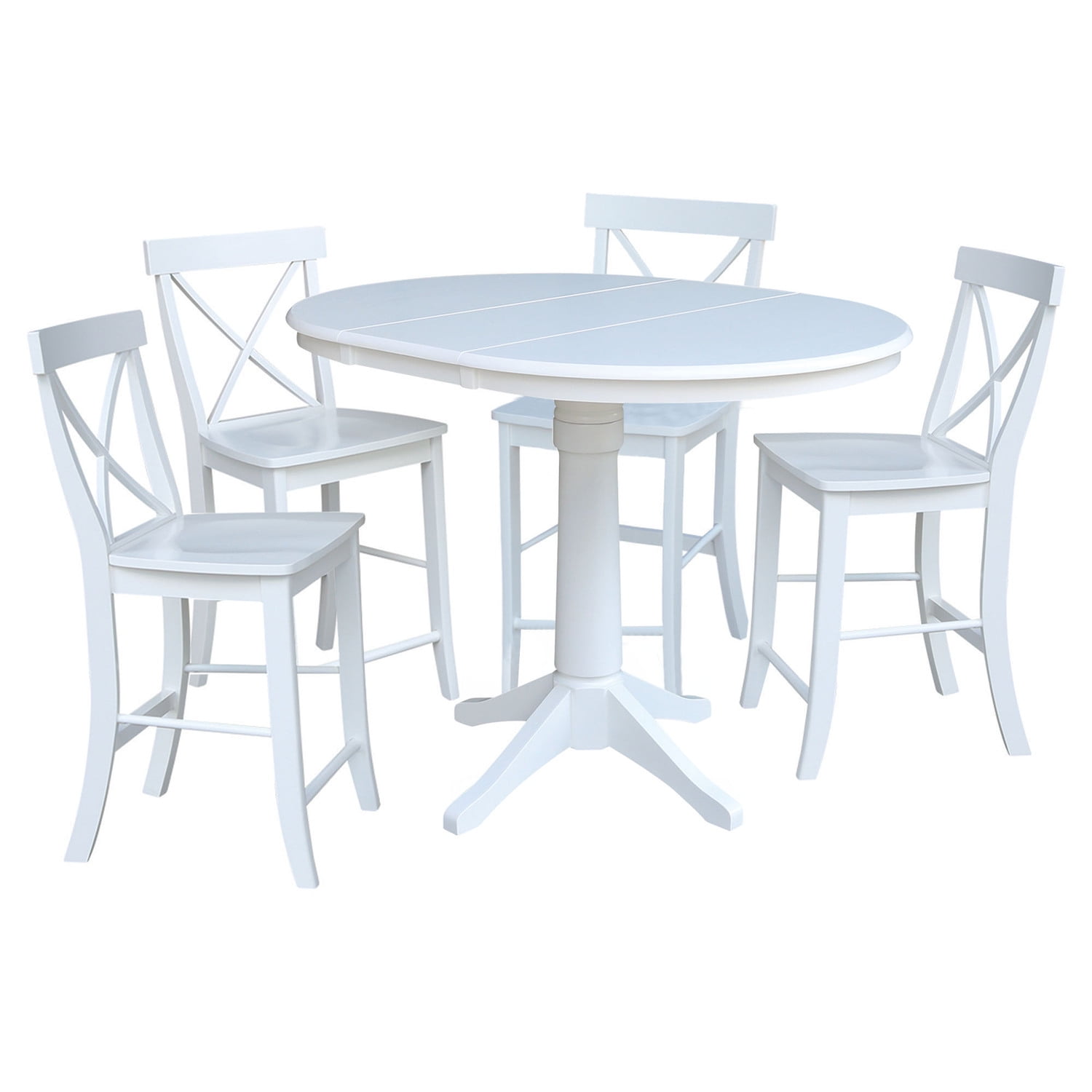 36" Round Counter Height Table with 12" Leaf and 4 X-back Stools ...
