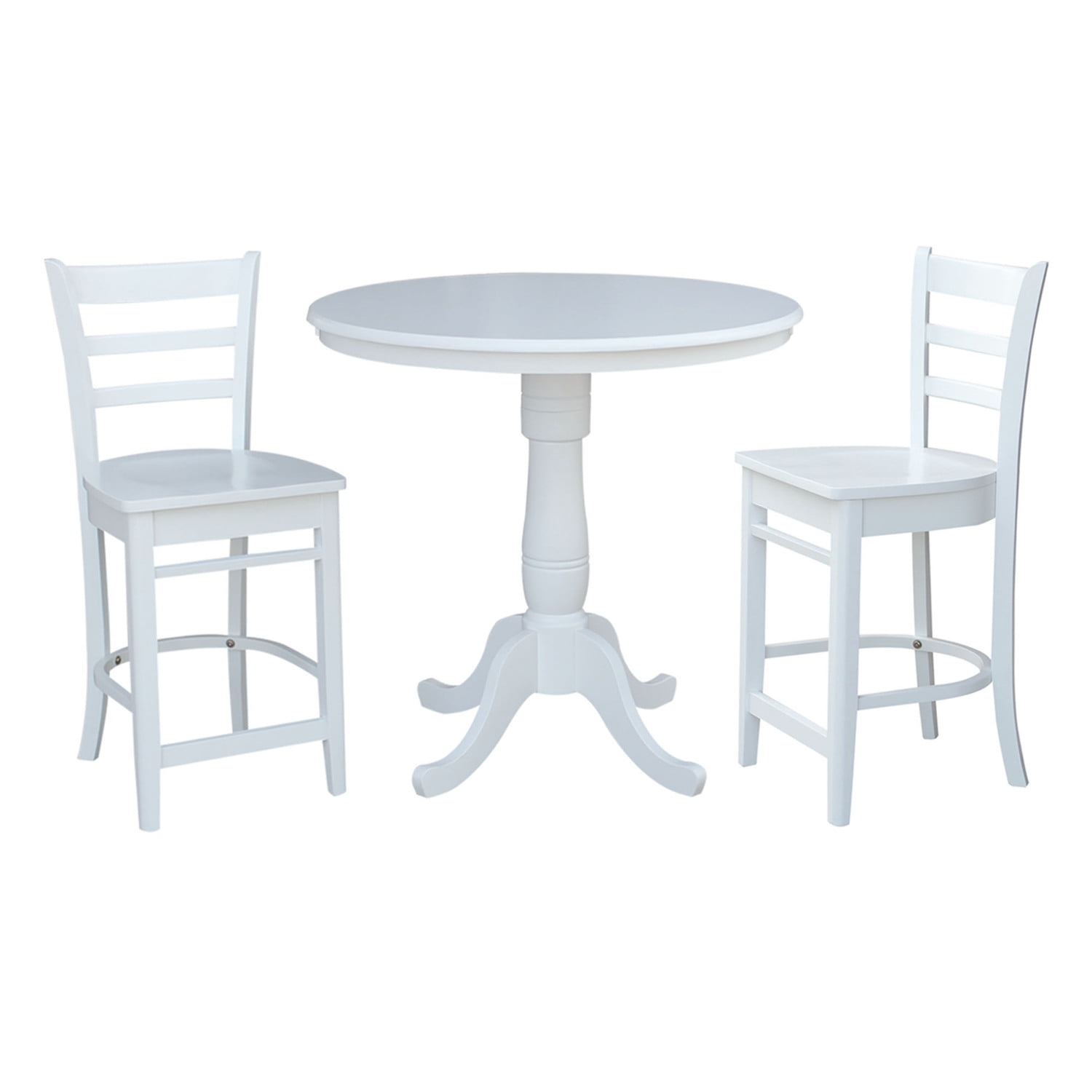 36" Round Counter Height Table with 2 Emily Stools in White - 3 Piece ...