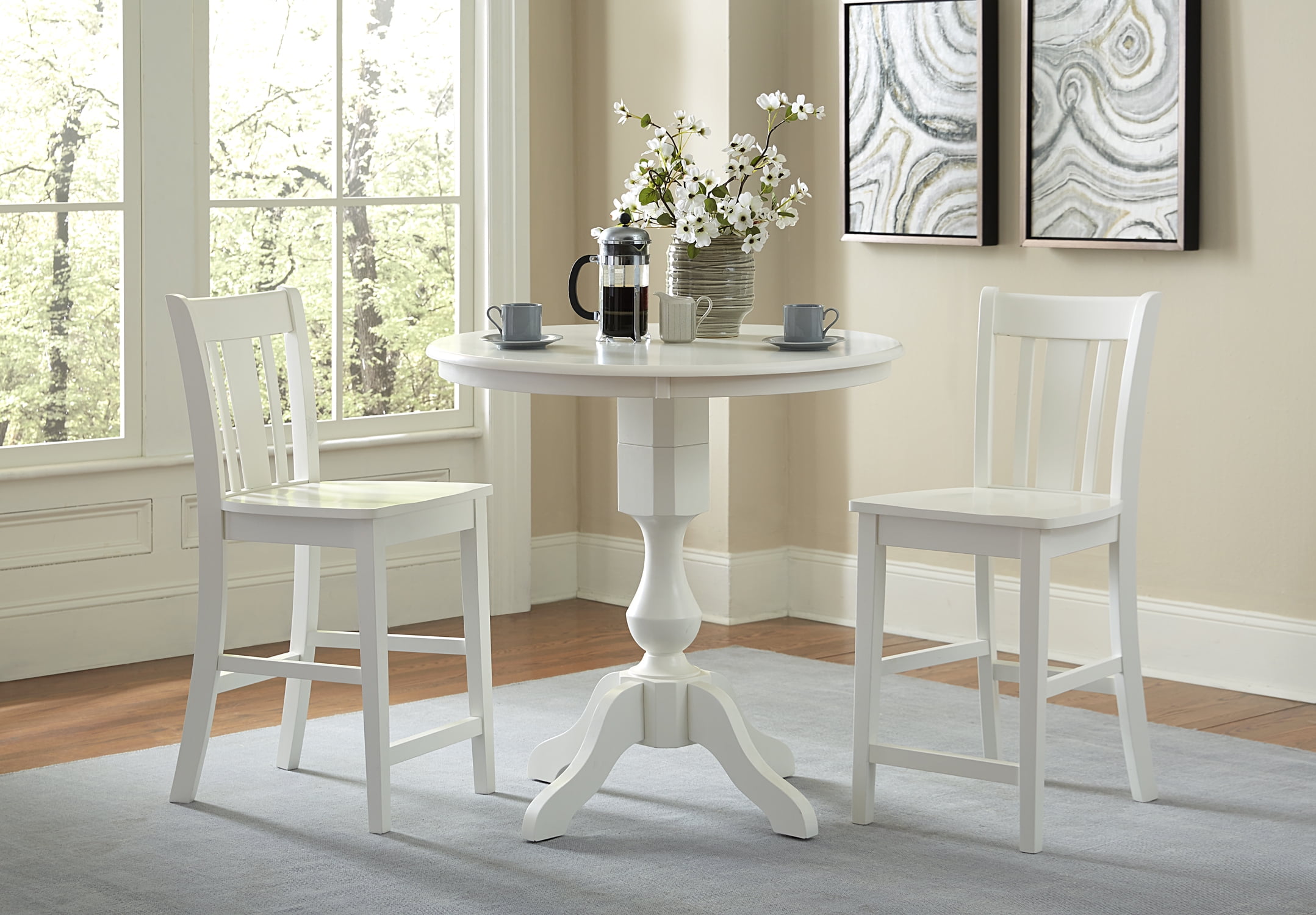 36" Round Counter Height Table with 2 San Remo Stools - White - 3 Piece ...