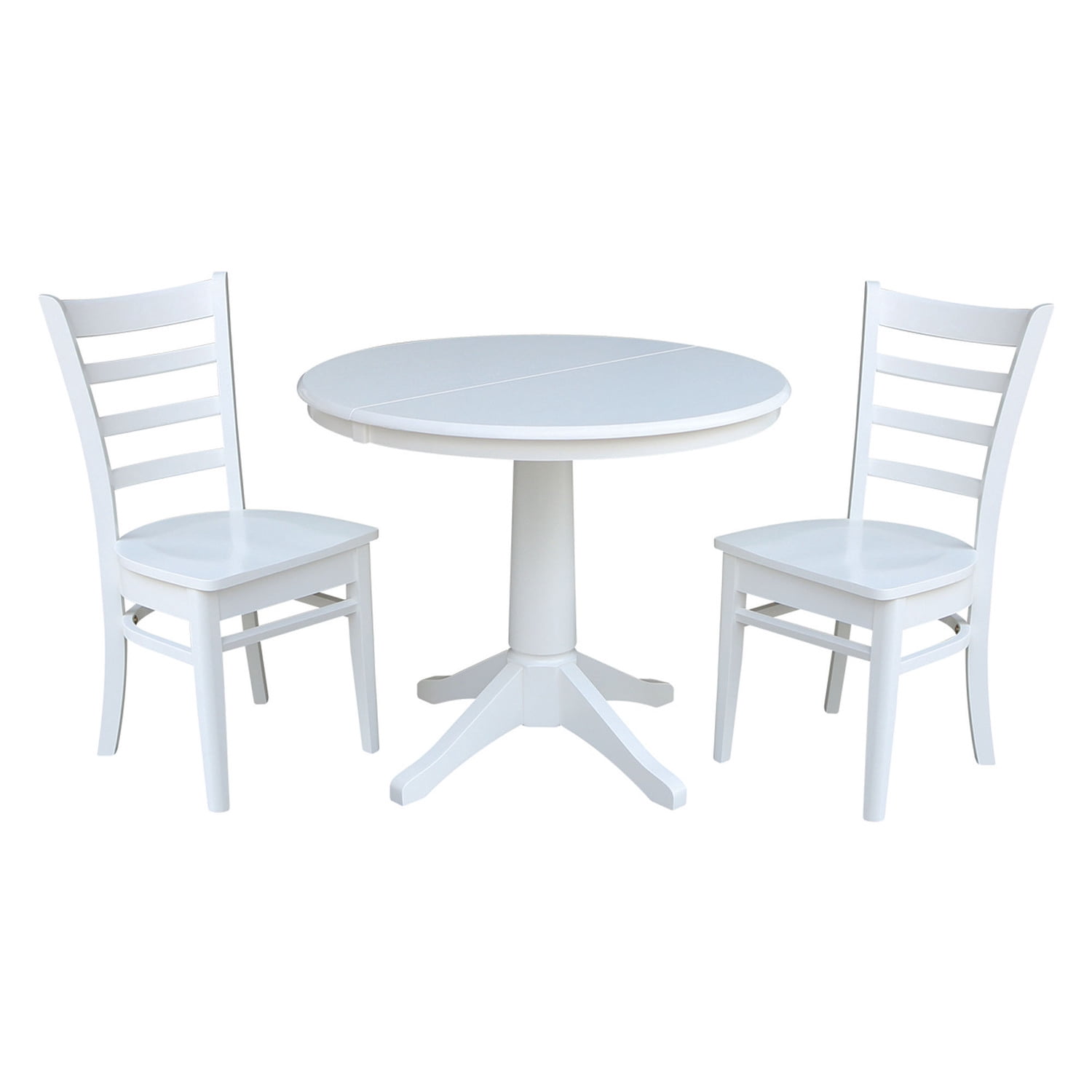 36" Round Dining Table with 12" Leaf and 2 Emily Chairs – White - 3 ...