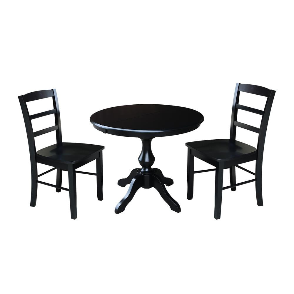36" Round Dining Table with 12" Leaf and 2 Madrid Chairs - Black - 3 ...