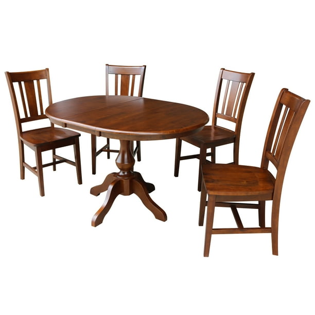 36 Round Dining Table with 12 Leaf and 4 San Remo Chairs Espresso 5 Piece Set