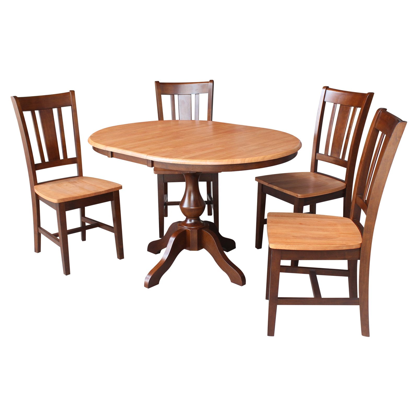 36" Round Dining Table with 12" Leaf and 4 San Remo Chairs - Espresso ...