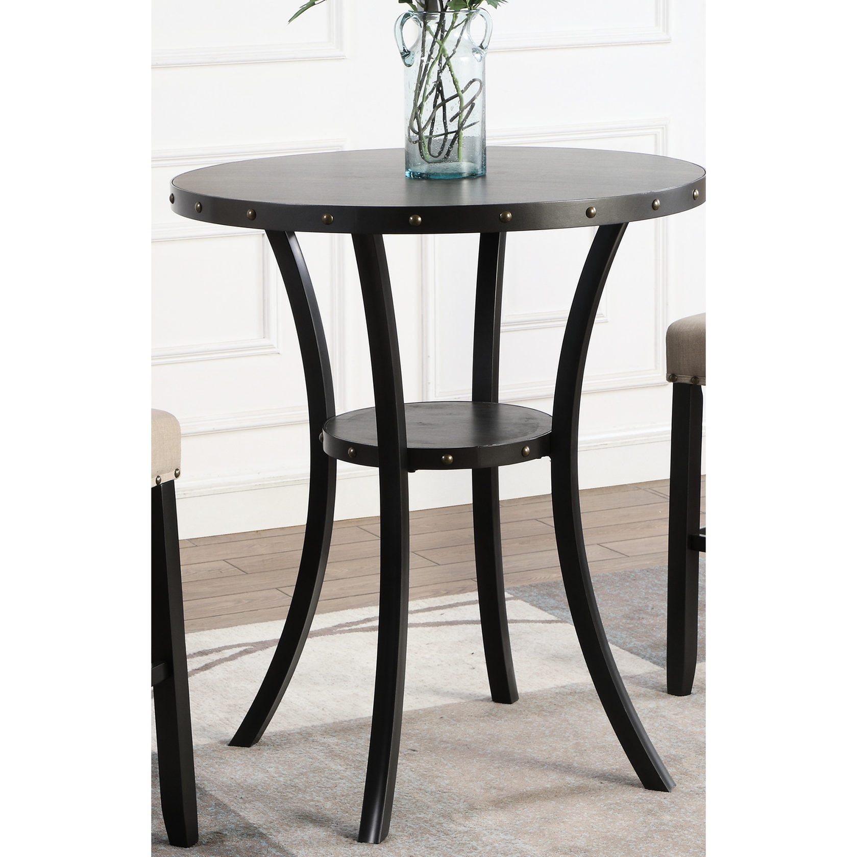 36" Round Espresso Bar Table with Nail Head Trim | Coffee Bean Finish ...