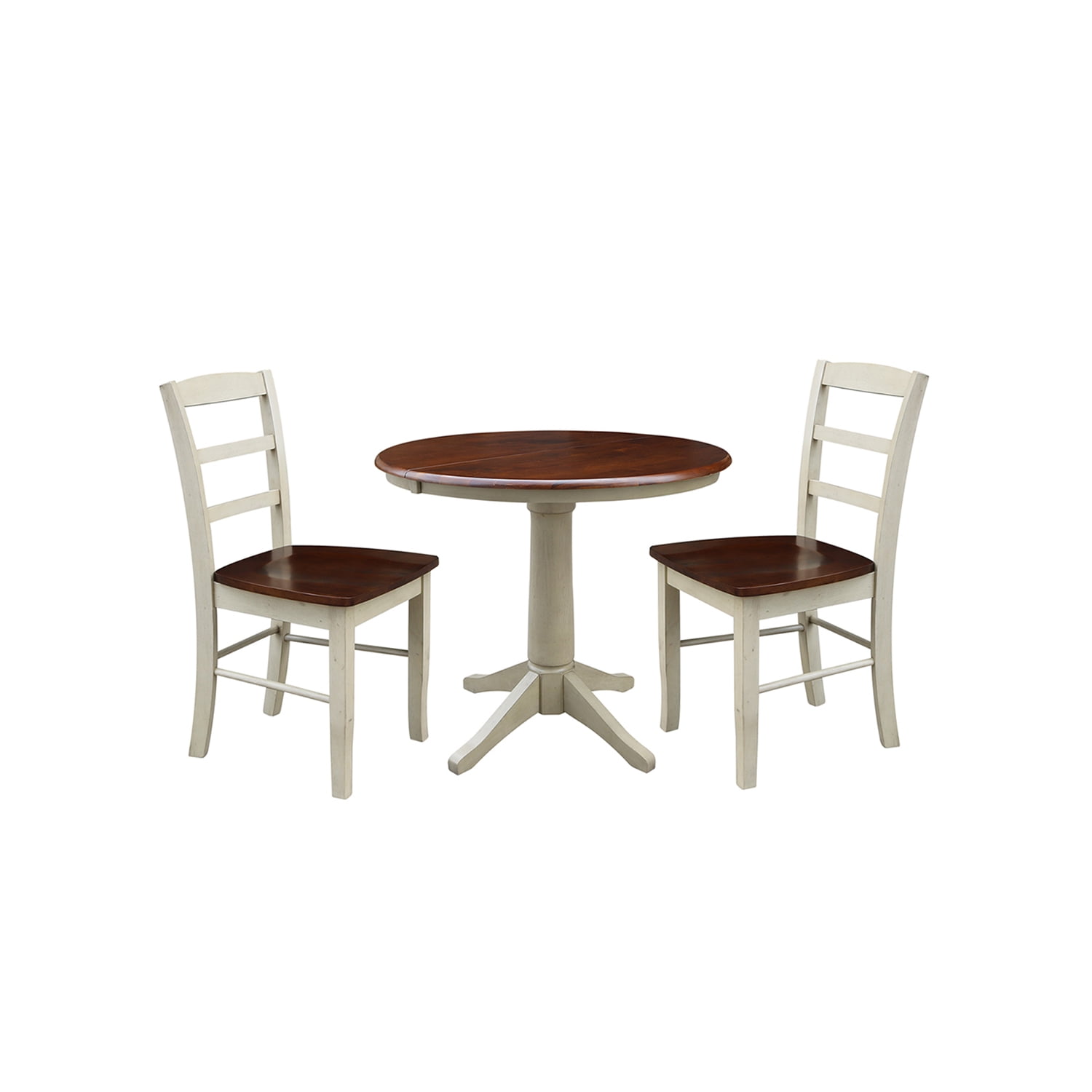 36" Round Extension Dining table with 2 Madrid Chairs - Set of 3 Pieces ...