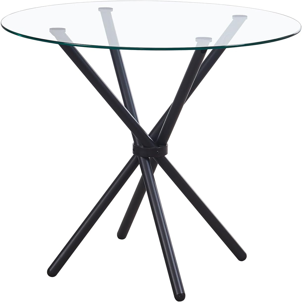 36" Round Glass Dining Room Table with Glass Top and Black Legs for ...