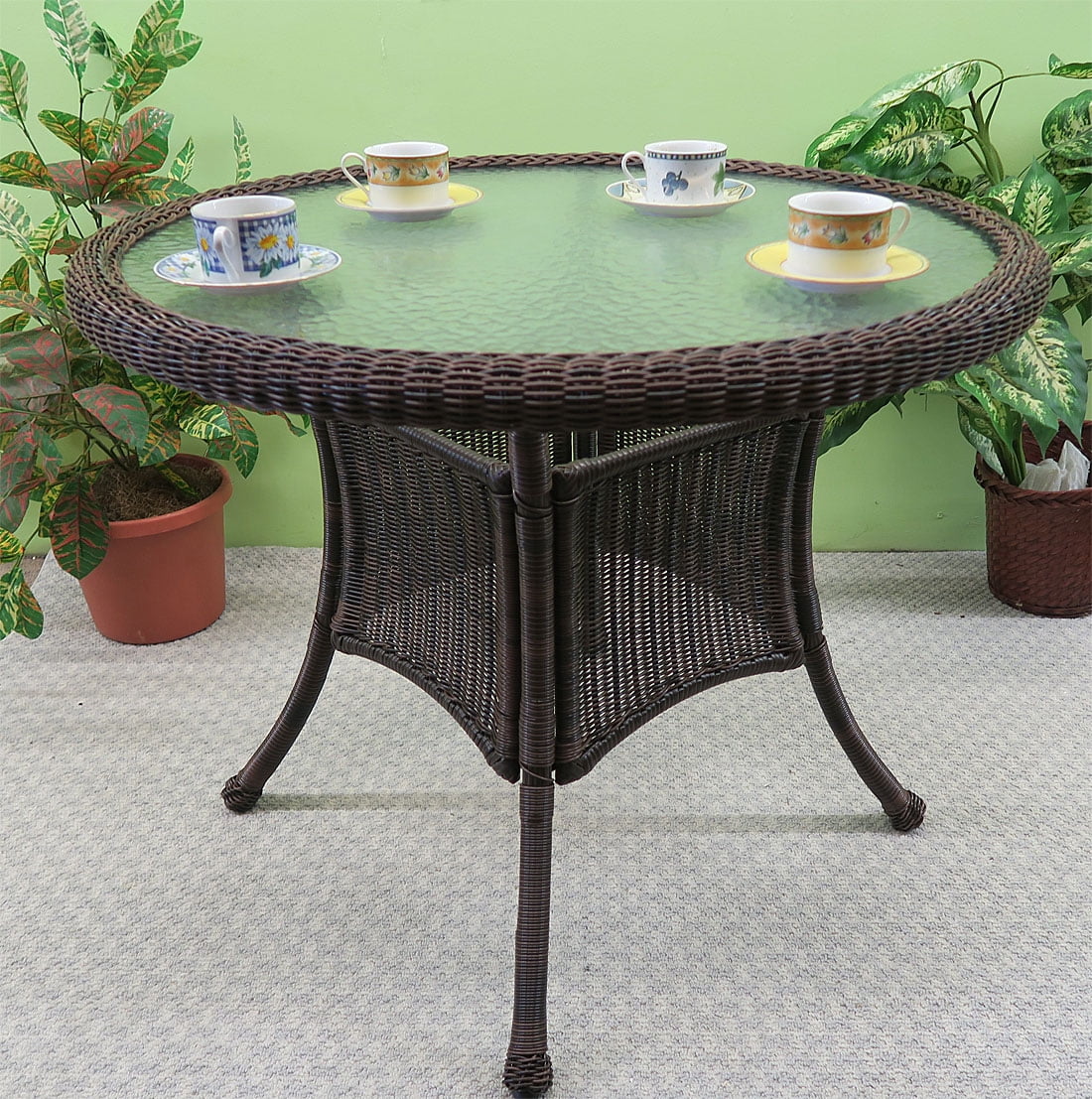 36" Round Resin Bistro Table w/Glass Top (Has Umbrella Hole) V36BT ANT ...