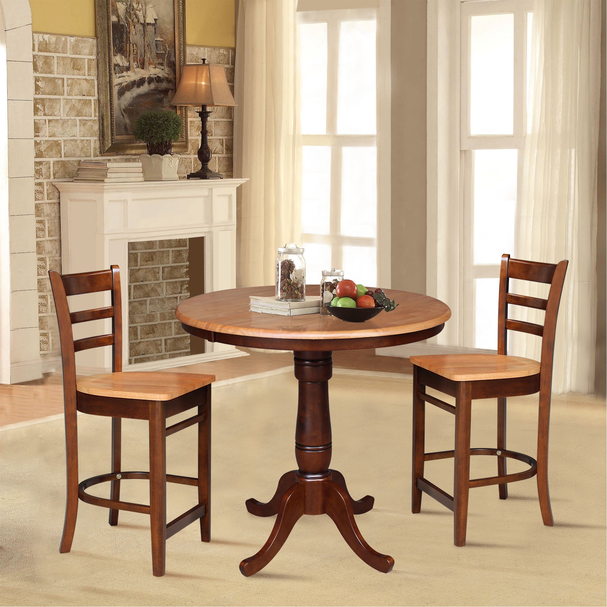36" Round Solid Wood Counter Height Extension Dining Table with 12 ...