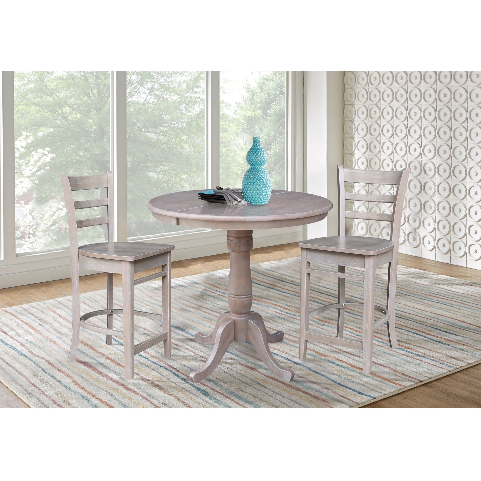 36" Round Solid Wood Counter Height Extension Dining Table with 12 ...